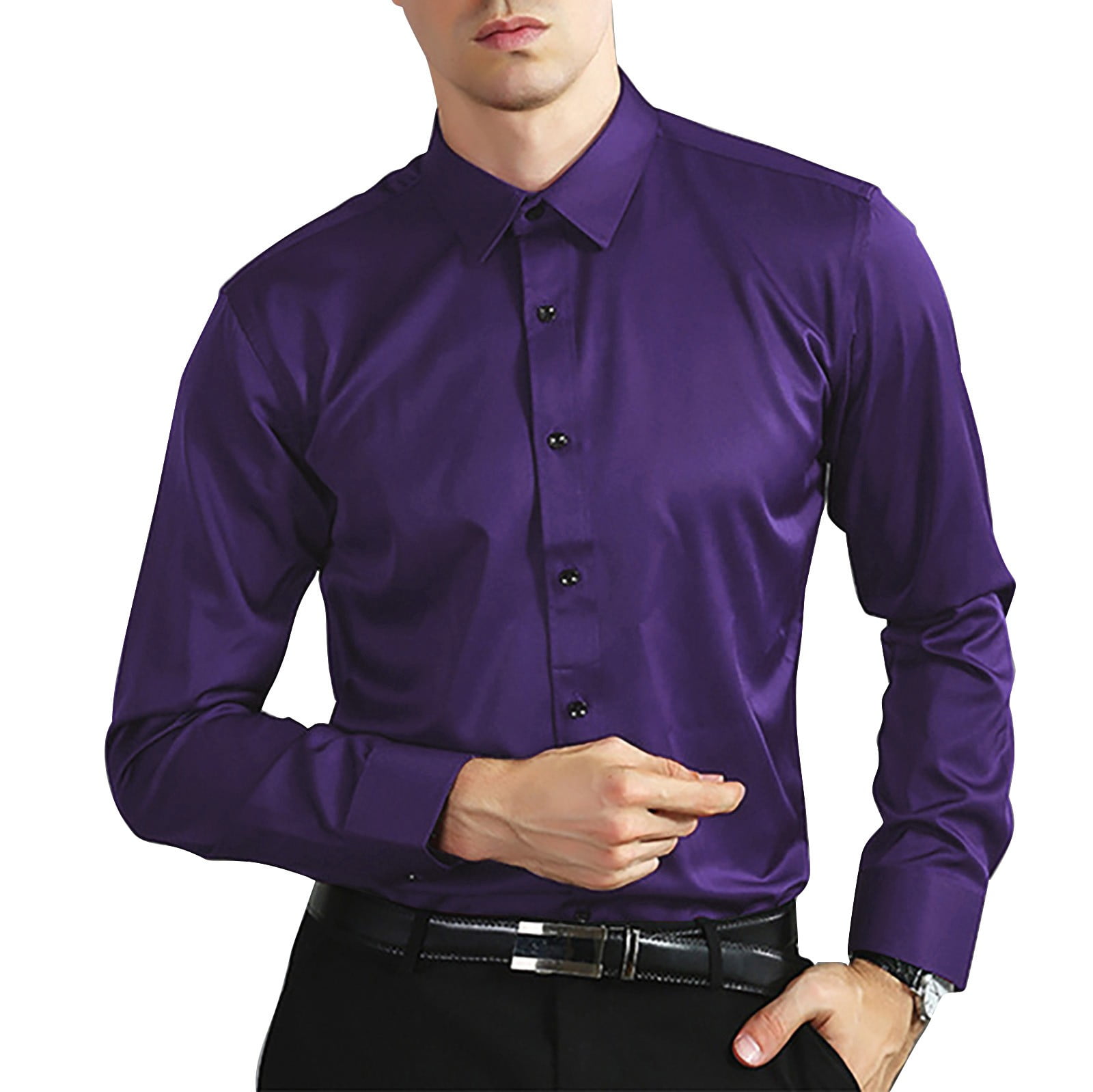 Lroveb Mens Dress Shirts Non Ironing Elastic Men's Long Sleeved Shirt ...