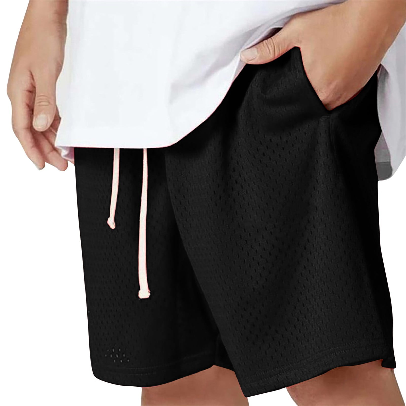 Lroveb Mens Gym Shorts Summer Men's Double-Line Mesh Cloth Drawstring ...