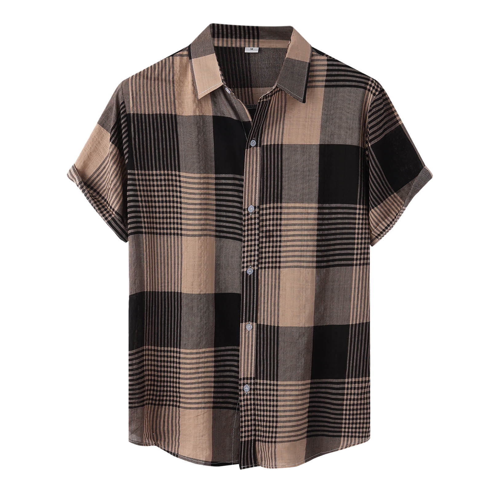 Lroveb Mens Shirts Men's Casual Plaid Print Shirt Short Sleeve Single ...