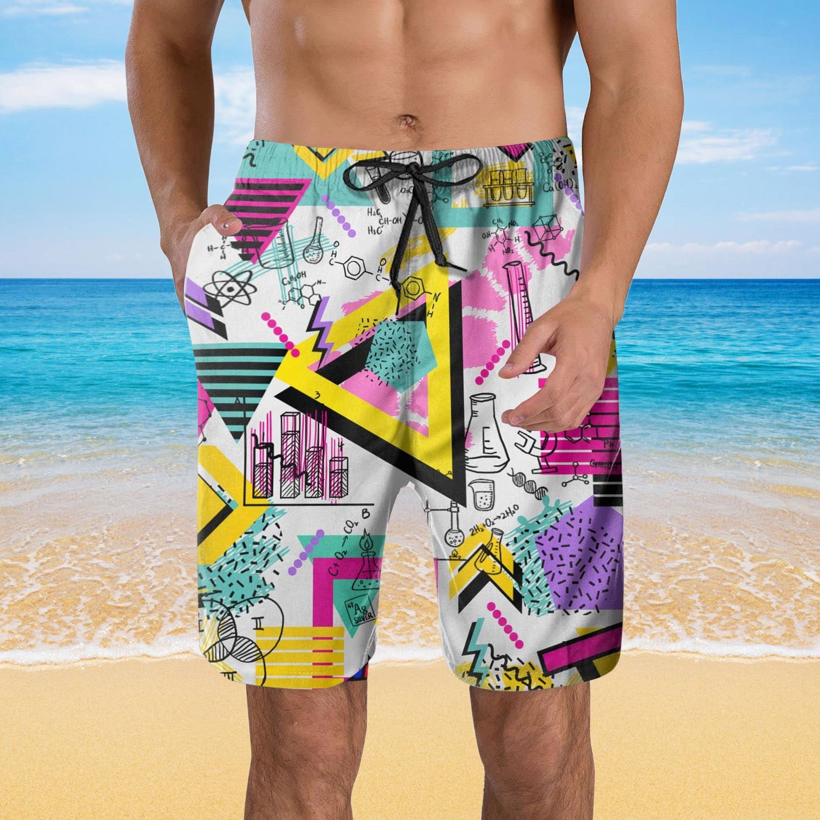 Lroveb Mens Swim Trunks Low Rise Retro Novelty Printed Hawaiian Beach ...