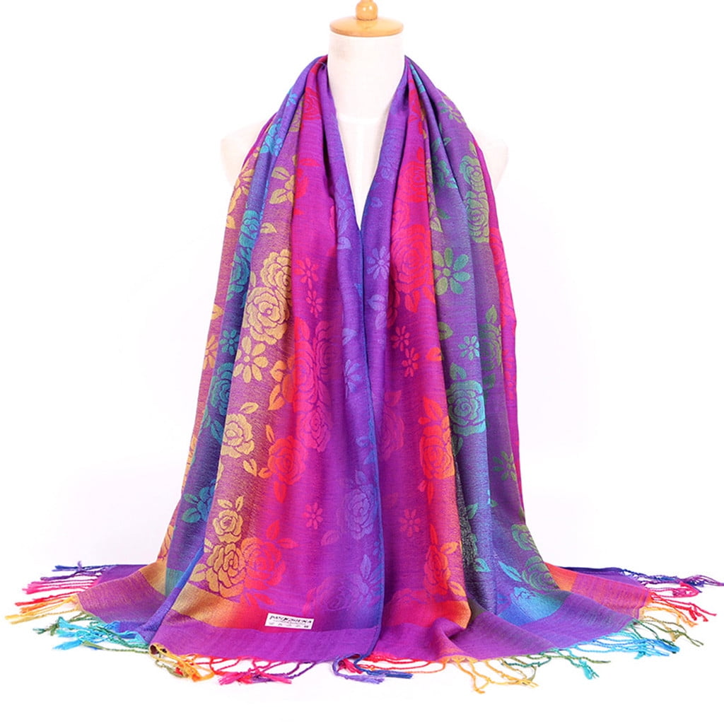 Lroveb Scarf for Women Lady Fashion Folk-Custom Retro Tassel Scarf Wrap ...