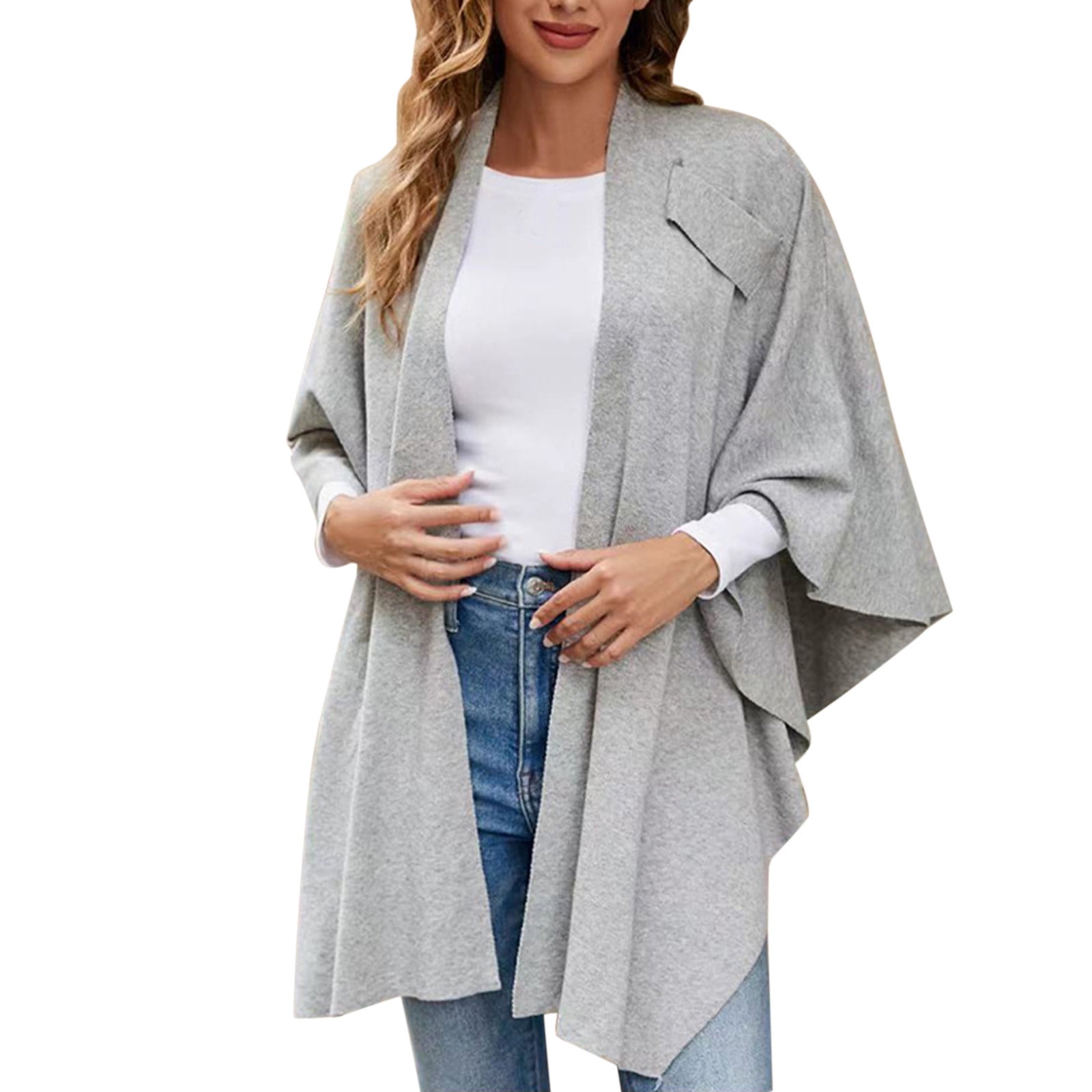 Lroveb Scarf for Women Large Front Ponchos Knitted Sweater Wrap Topper ...