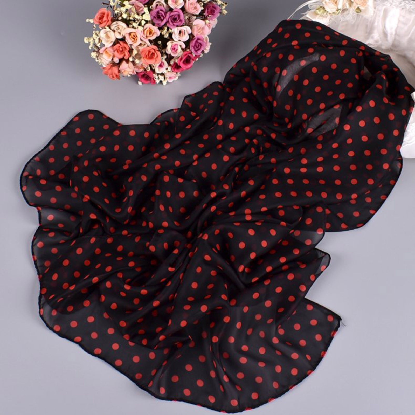 Lroveb Scarf for Women Polka Dots Print Soft Chiffon Shawl Wrap Wraps ...