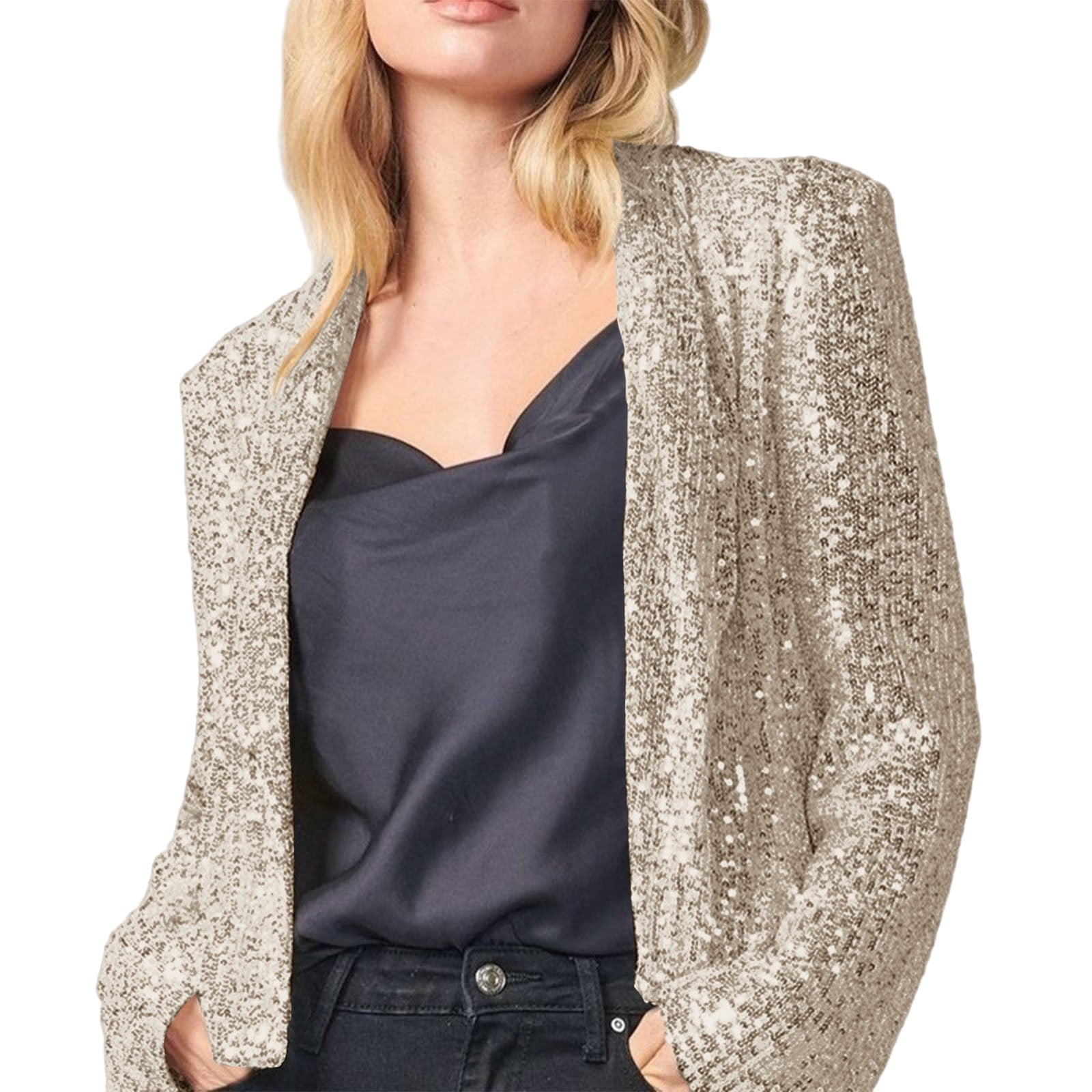 Lroveb Sequin Blazer for Women Trendy Open Front Glitter Sparkly Jacket ...