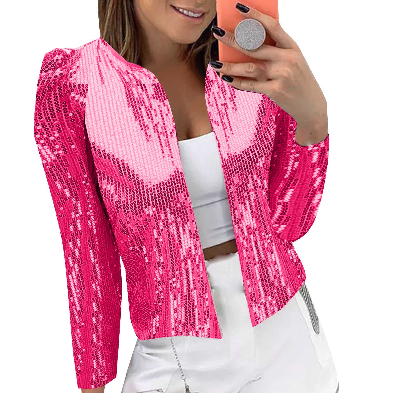 Lroveb Sequin Jackets for Women Long Sleeve Sparkly Blazer Glitter ...