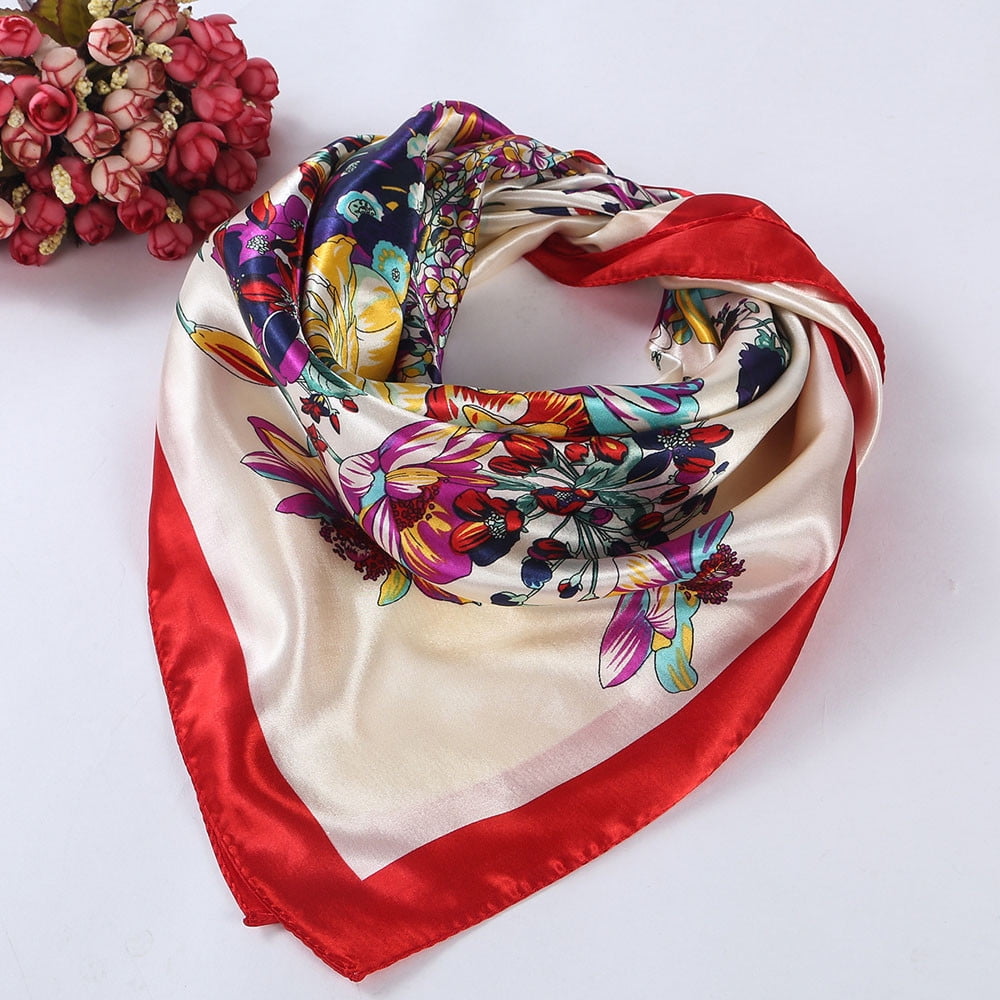 Lroveb Silk Scarf for Women Floral Printed Lady Square Scarf Head Wrap ...