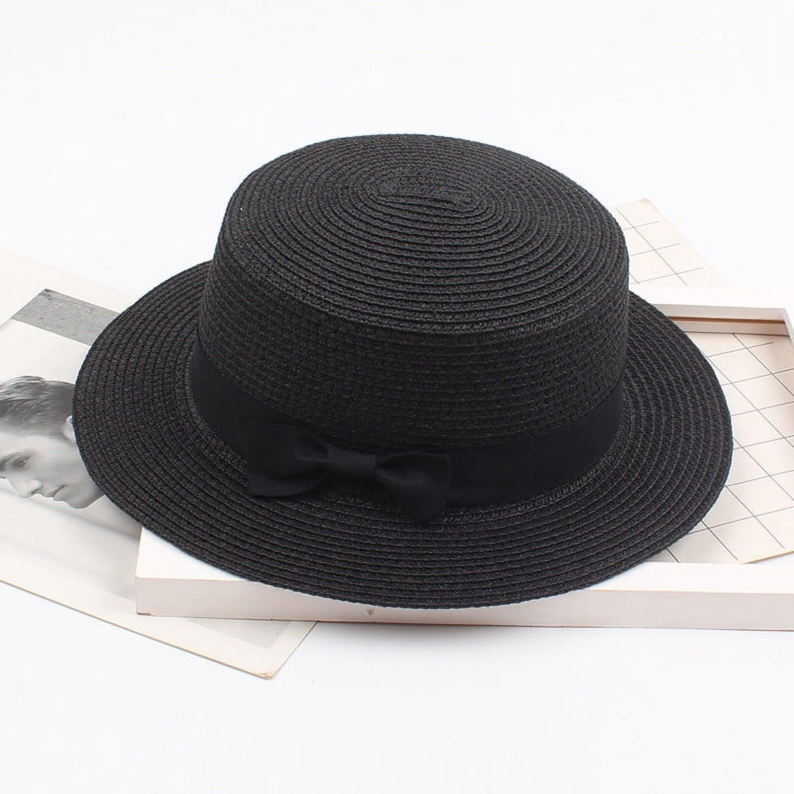 Lroveb Sun Hats for Women Bowknot Straw Hat Wide Brim Boater Hat ...