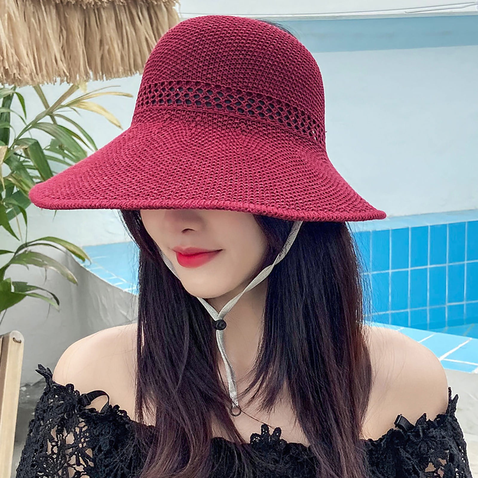 Lroveb Sun Hats for Women Wave Brimmed Empty Top Hat Female Outdoor ...