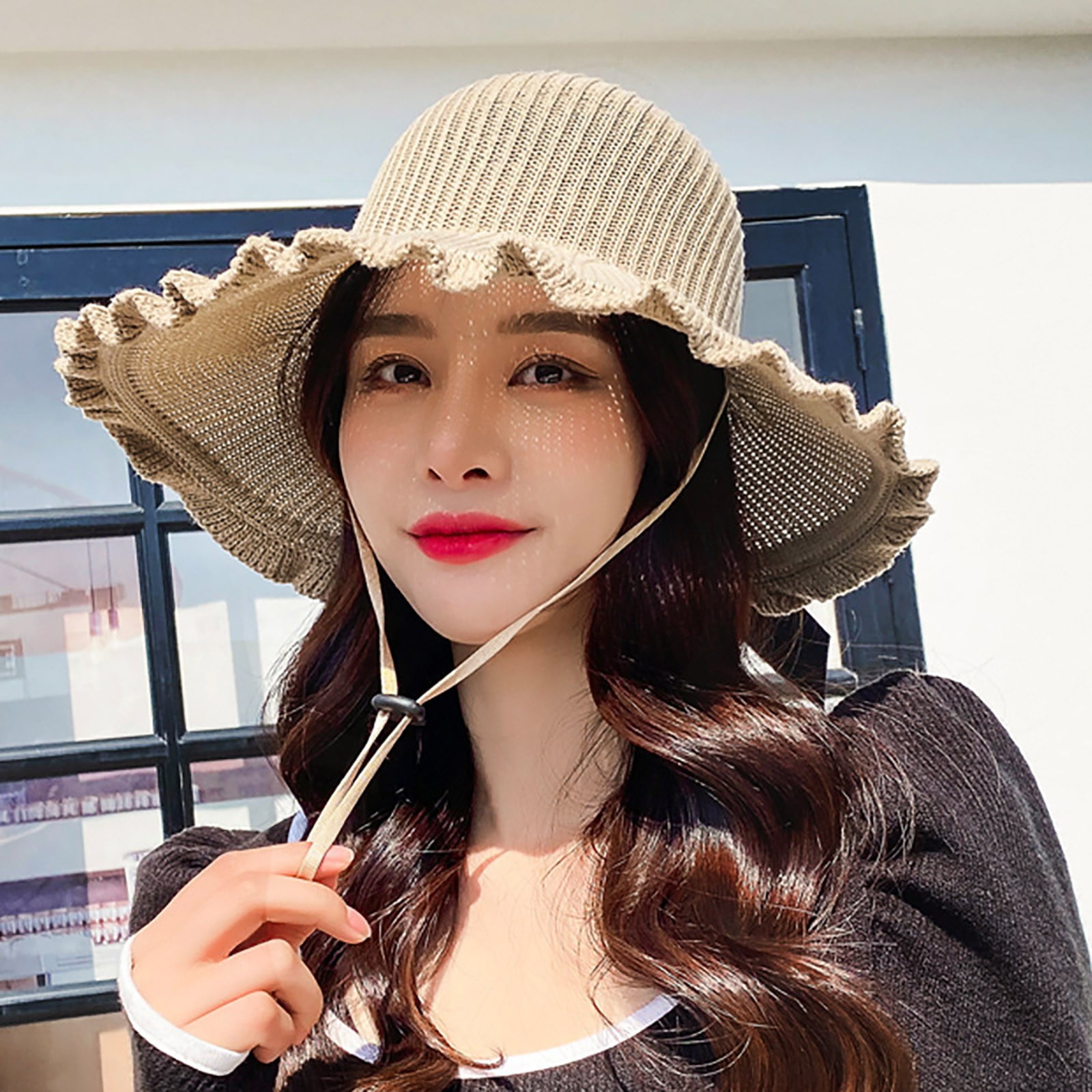 Lroveb Sun Hats for Women Wave Brimmed Empty Top Hat Female Outdoor ...