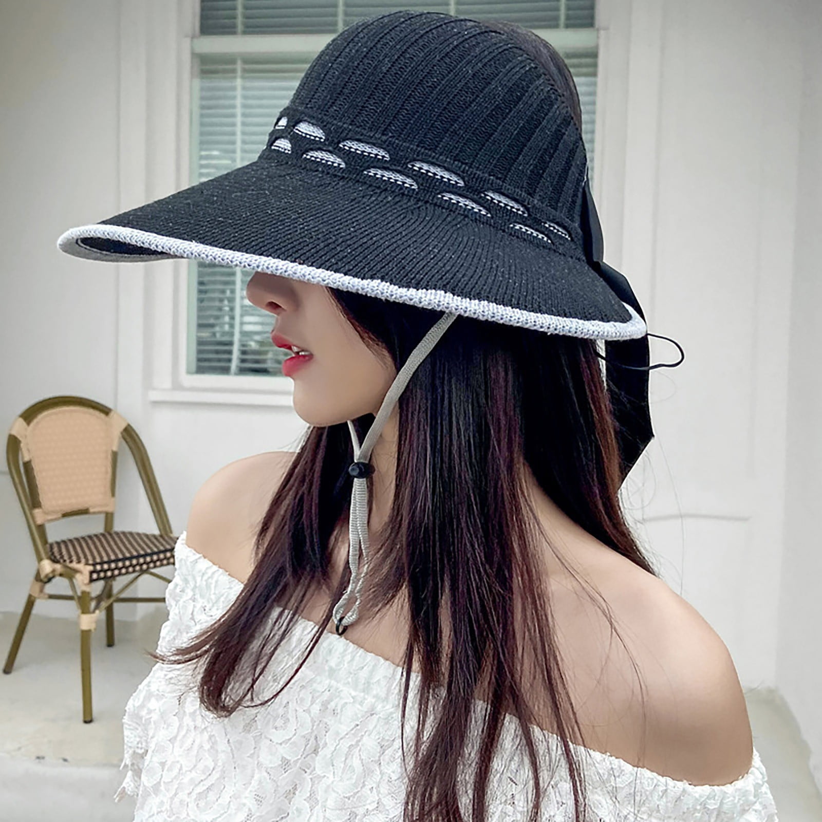 Lroveb Sun Hats for Women Wave Brimmed Empty Top Hat Female Outdoor ...