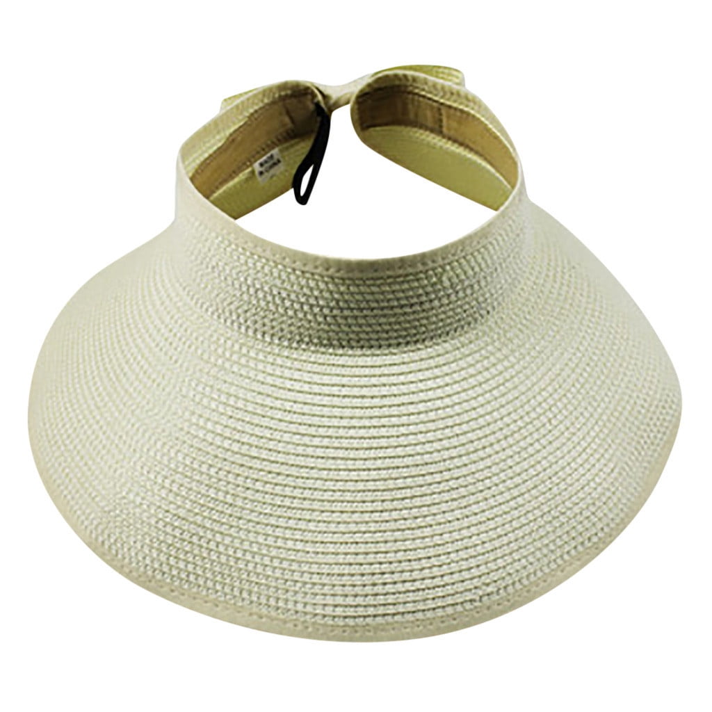 Lroveb Sun Visors for Women Summer Foldable Straw Sun Hat Wide Brim ...