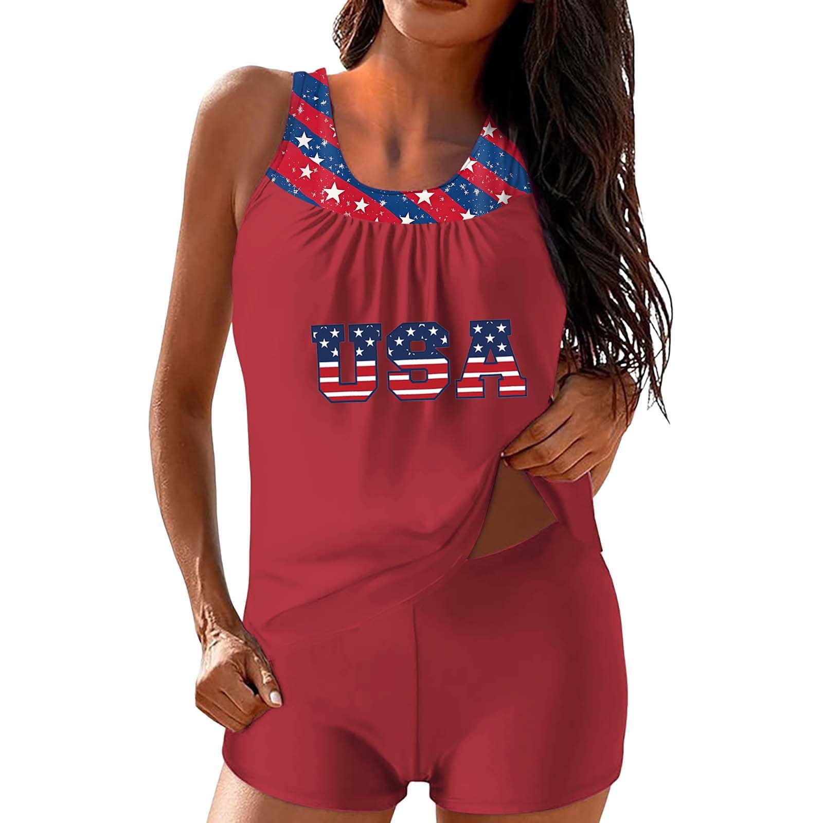 Lroveb Tankini Swimsuits for Women Independence Day American Flag ...