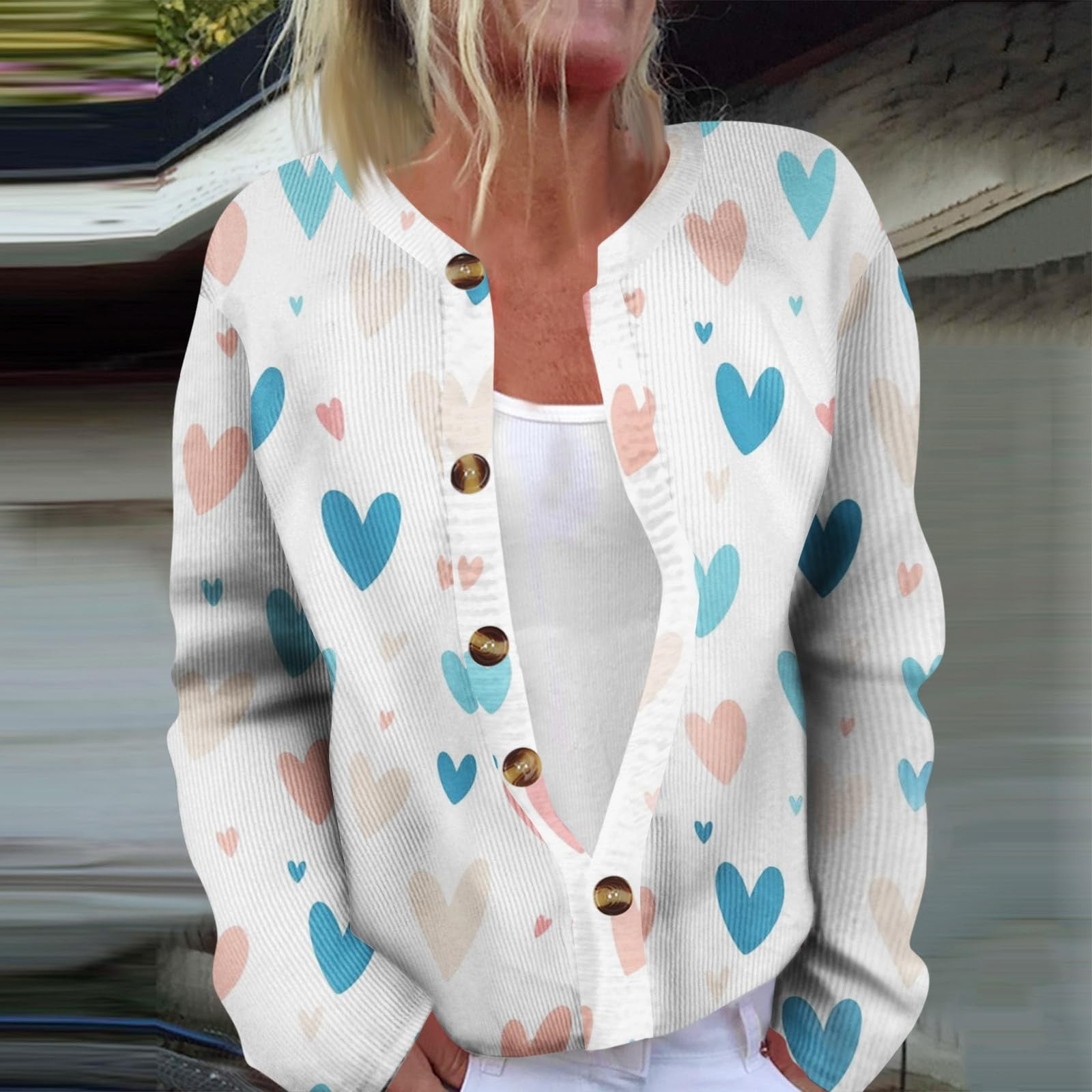 Lroveb Valentines Day Cardigans for Women 2025 Trendy Heart Button Up Valentine Sweater Long ...