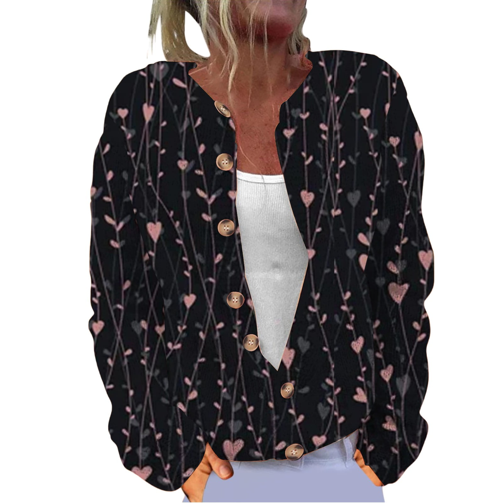 Lroveb Valentines Day Sweaters for Women Long Sleeve Heart Cardigan ...