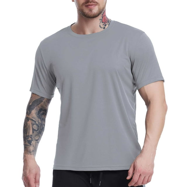 Lroveb Workout Shirts for Men Short Sleeve Crew Neck Dry Fit Athletic T Shirts Loose Breathable ...