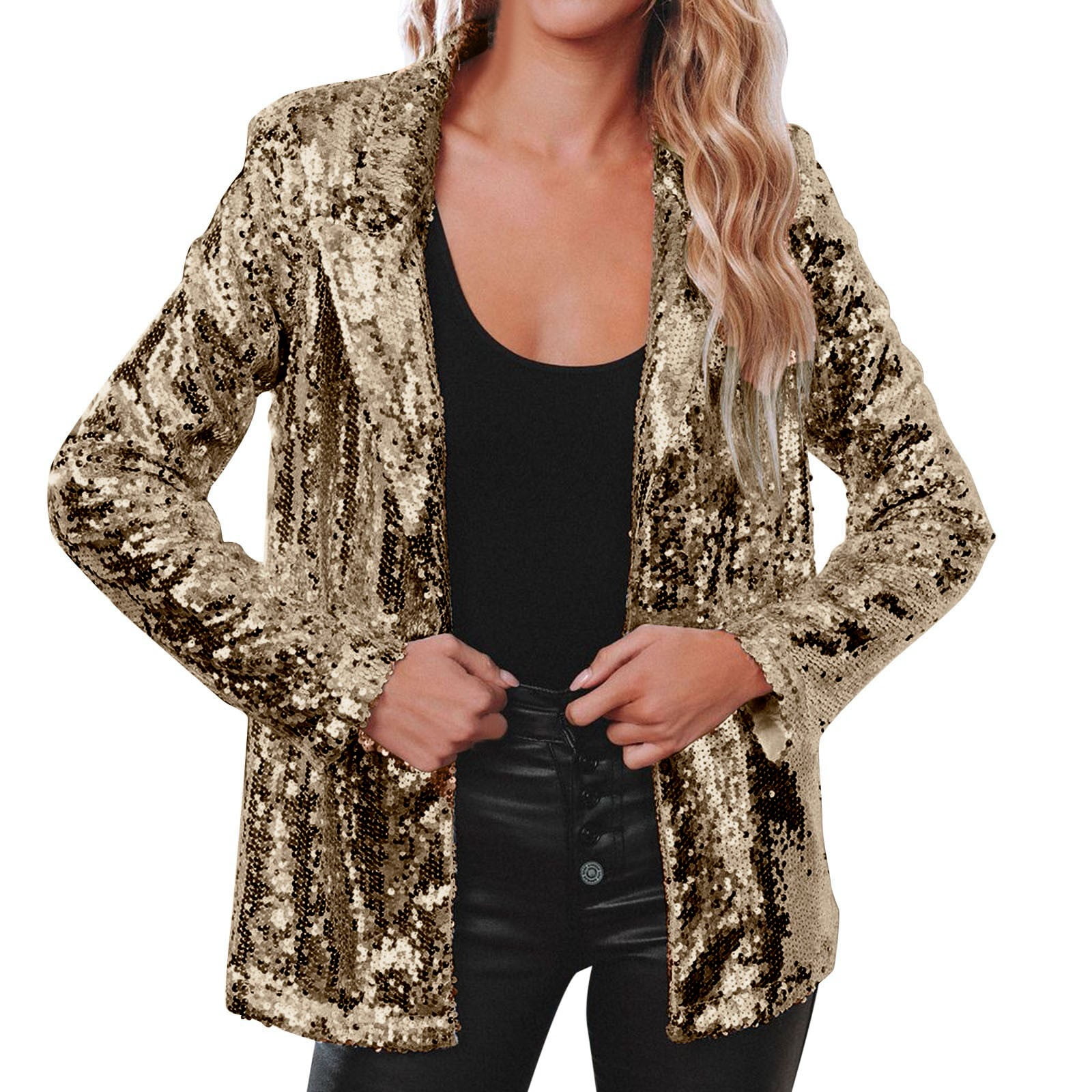 Lroxiy Women Sequins Sequin Jacket Casual Long Sleeve Glitter Party ...