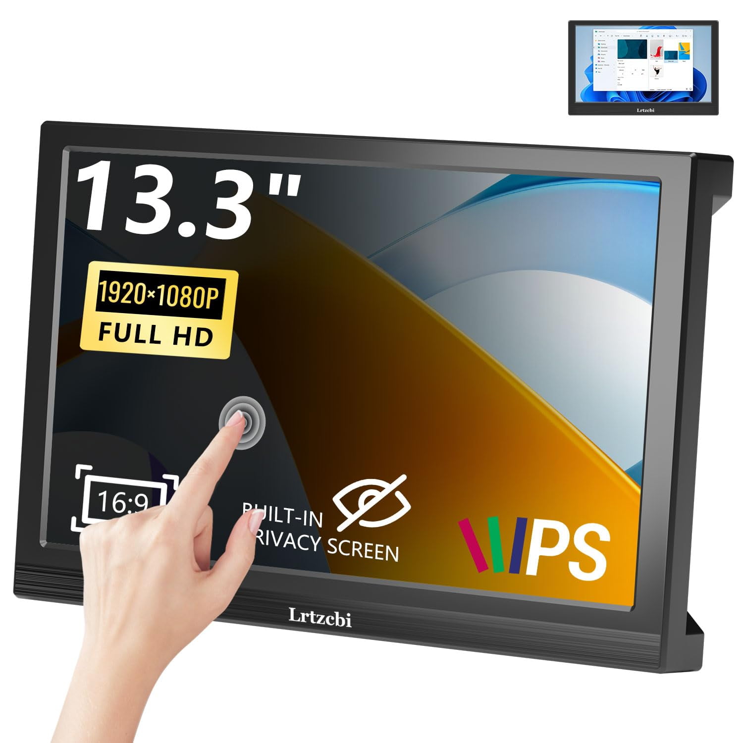 Lrtzcbi Touchscreen Portable Monitor 13.3 Inch, FHD 1920x1080P IPS ...
