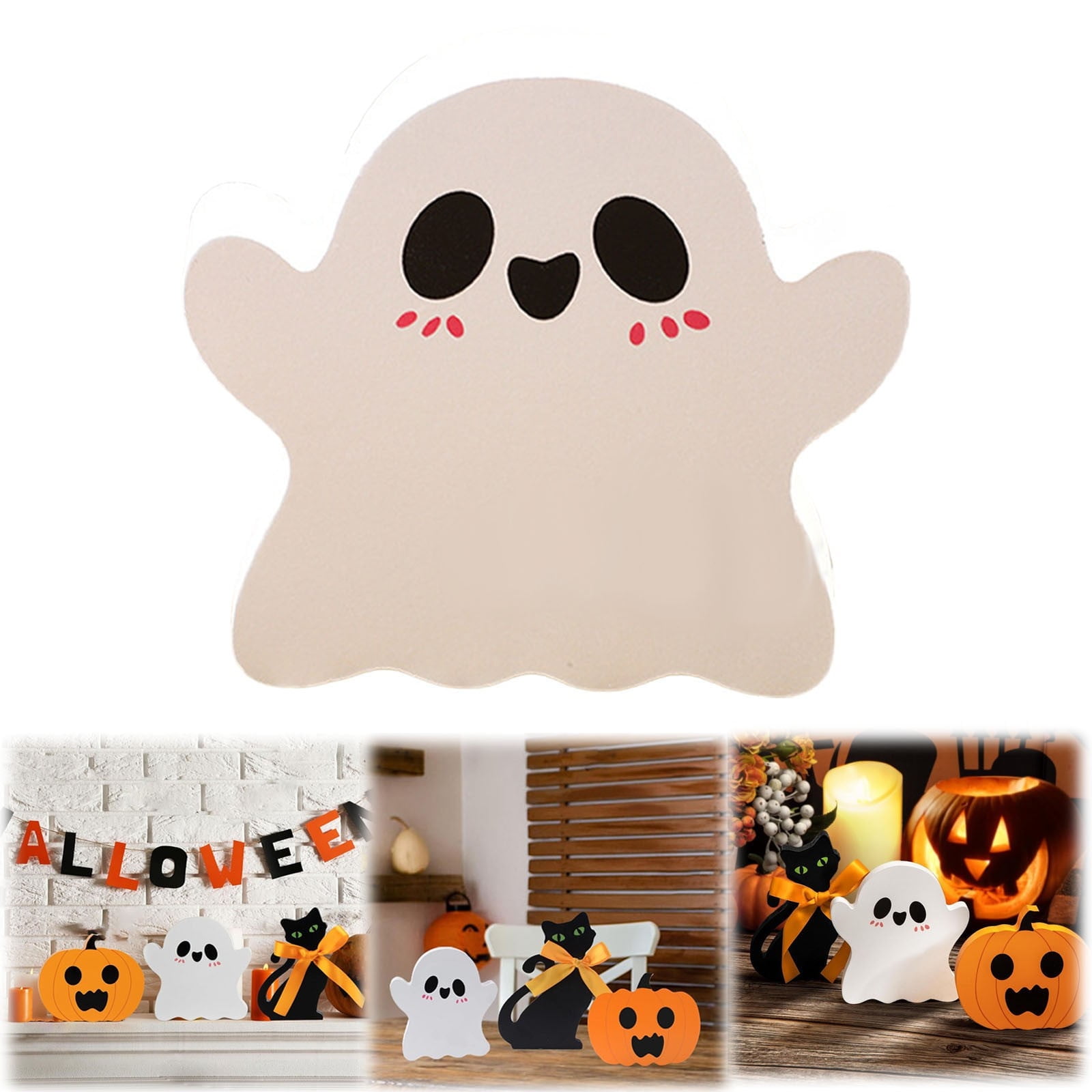 Lshn Cute Ghost Decor, Wooden Fall Table Signs, Pumpkin and Black Cat ...