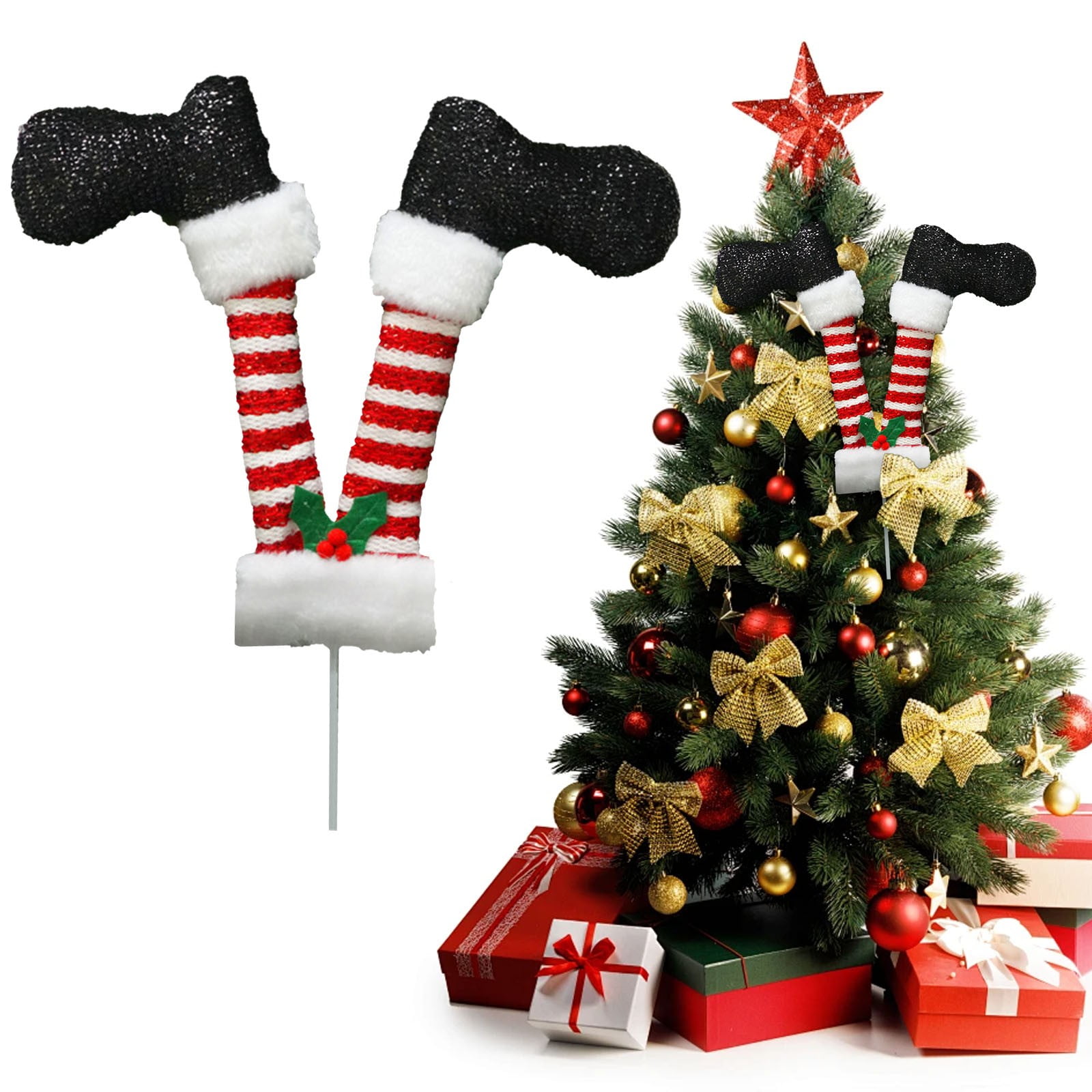 Lshn Funny Elf Legs Tree Ornaments, Stuffed Elf Feet Picks with Fixed ...