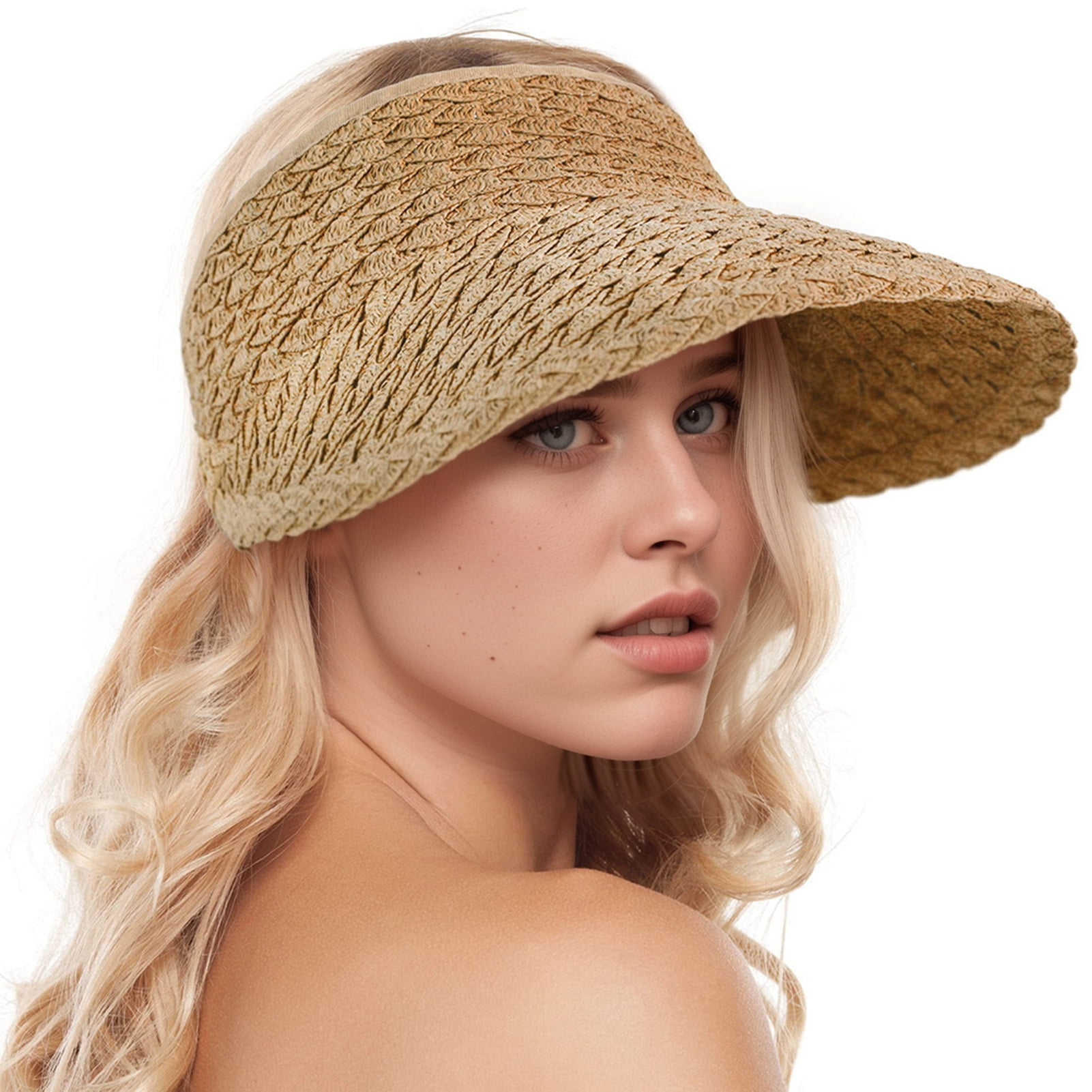 Lshunze Sun Visor Hats for Women Wide Brim Straw Visors Womens Foldable Beach Visors Summer ...
