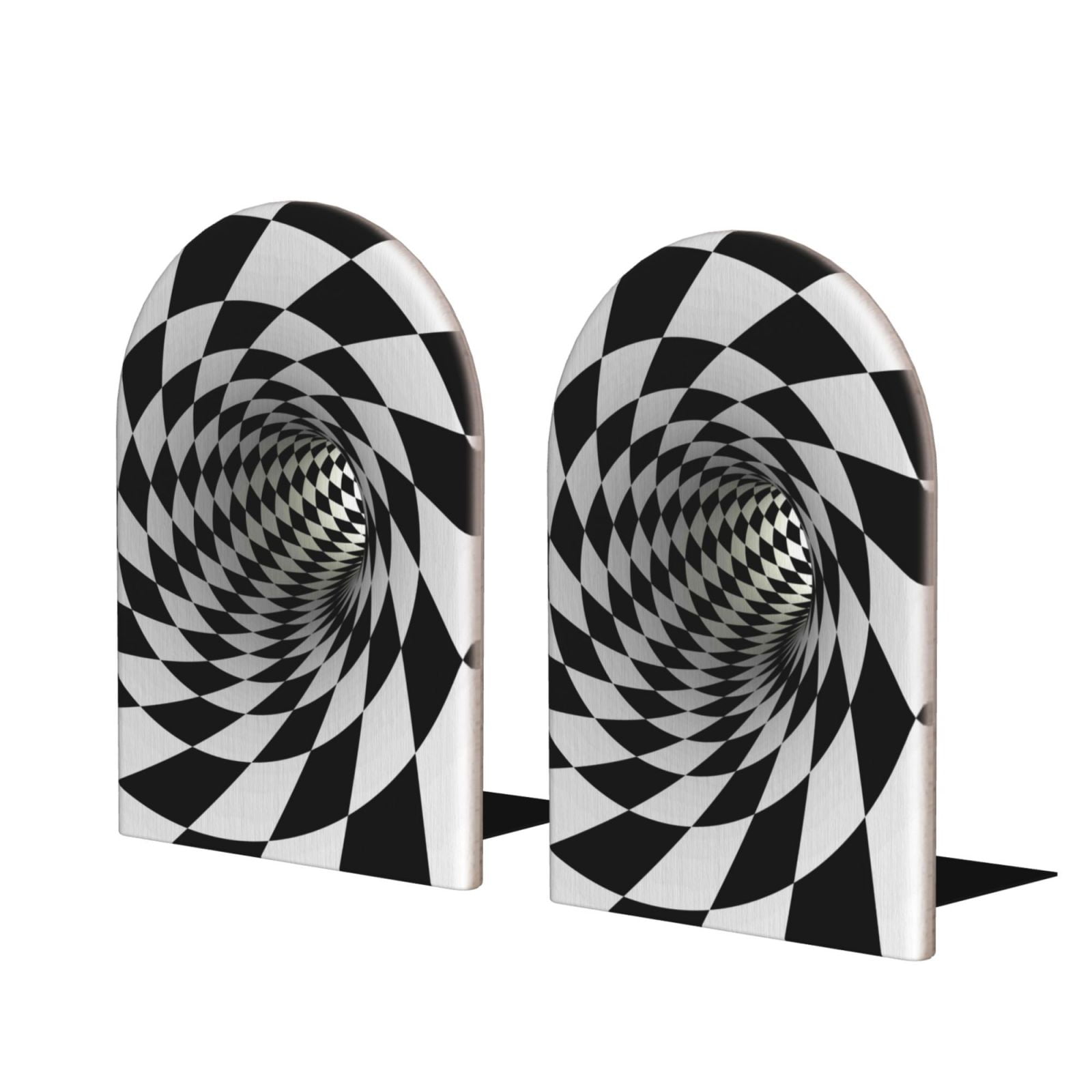 Lsque 3D Vortex Illusion Printed Wood Bookends,Non-Skid Bookend for ...