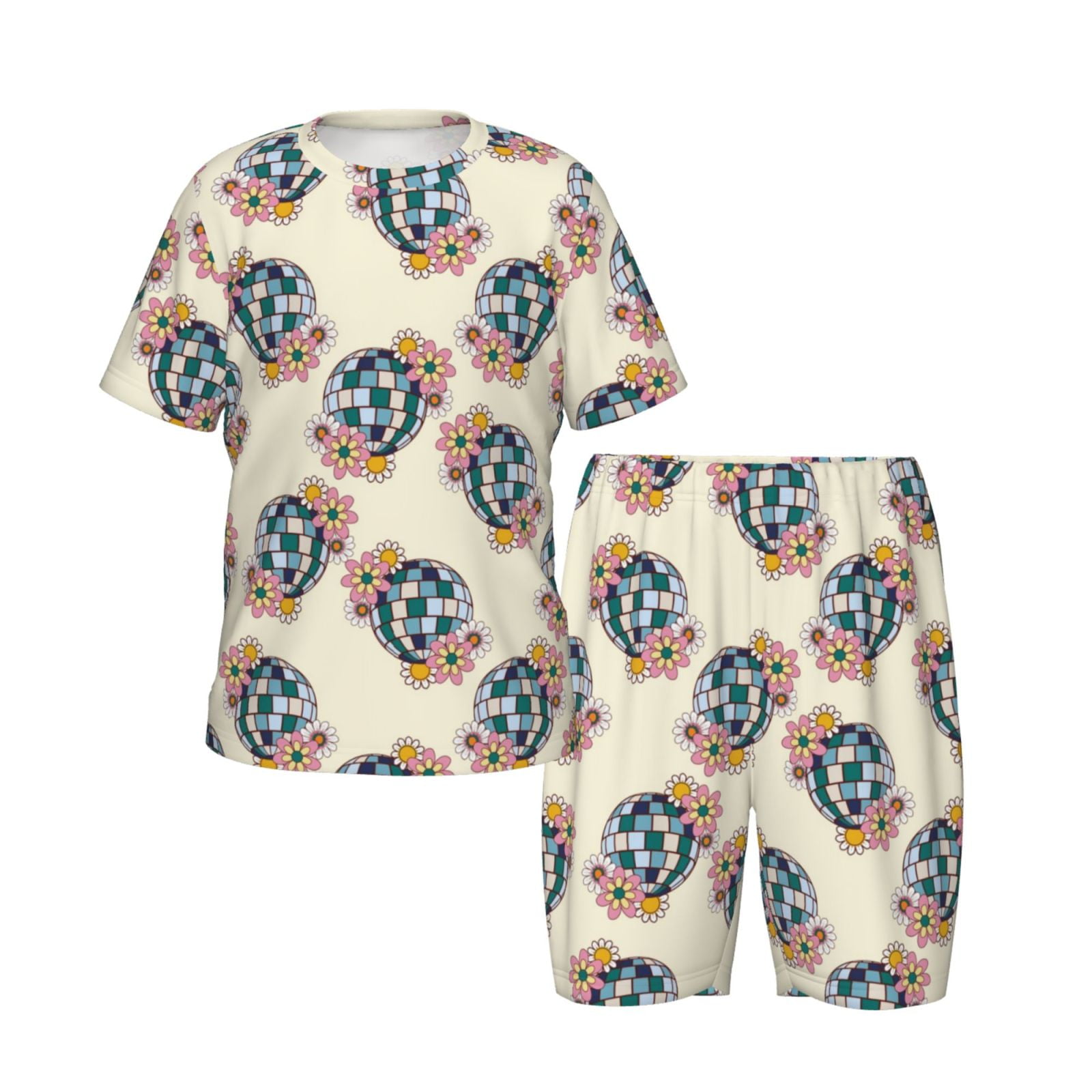 Lsque 70s Disco Ball Pattern Girls' Sleeve Top and Shorts Snug Fit ...