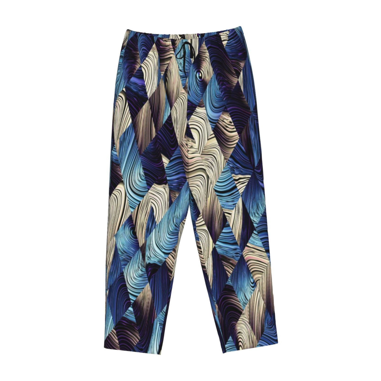 Lsque Abstract Blue Squares Print Women's Pajama Pants, Lounge Pant ...