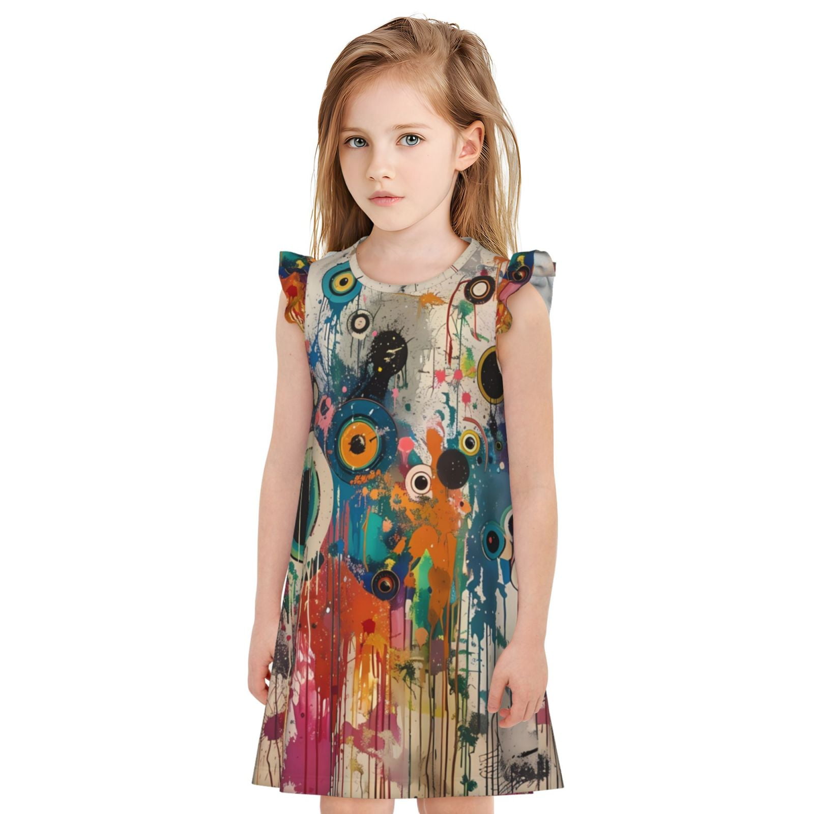Lsque Abstract Colorful Dripping Circles Printed Girls' Nightgown, Soft ...