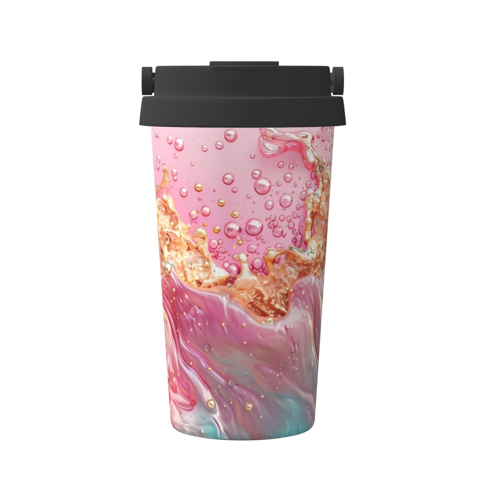 Lsque Abstract Pink Gold Splash Pattern Travel Coffee Mug 16oz ...