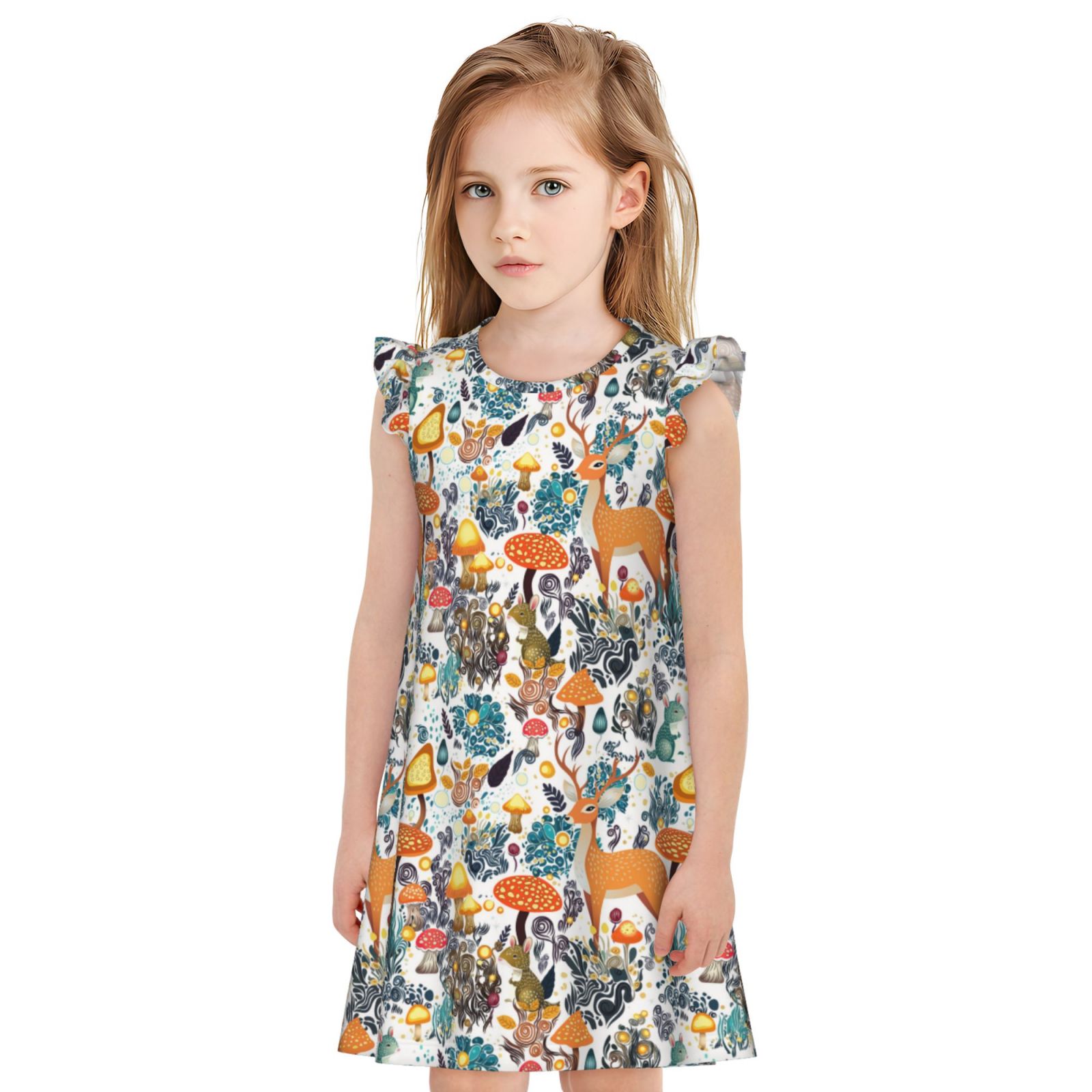 Lsque Abstract Plants Mushroom Deer Printed Girls' Nightgown, Soft ...