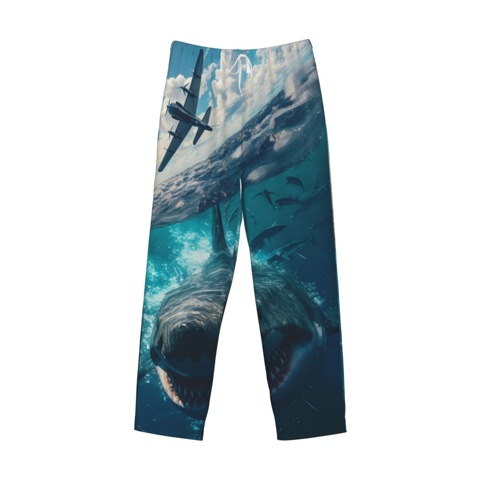 Lsque Airplane Shark Print Men's Pajama Pants, Lounge Pant ...