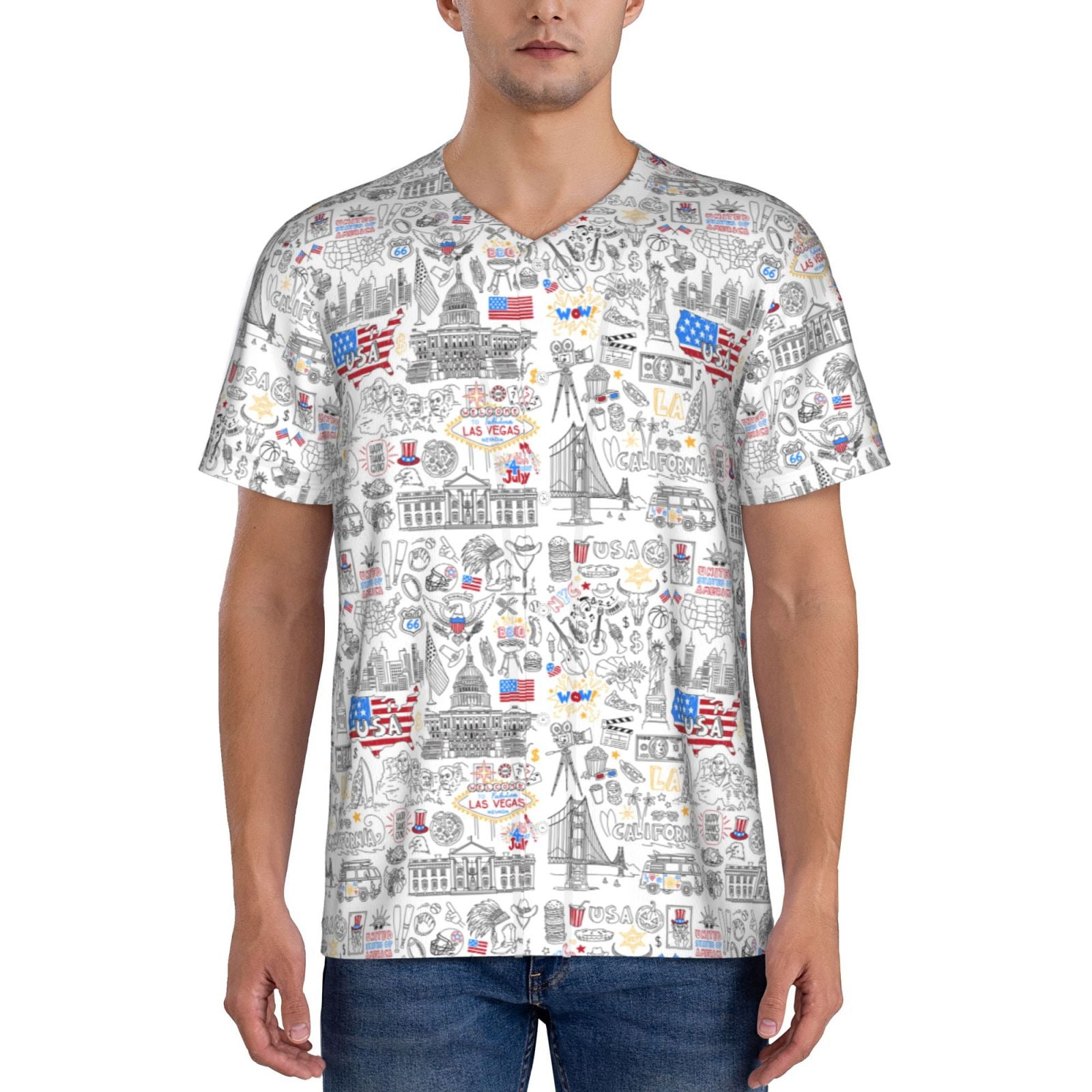 Lsque America Landmarks2 Pattern Mens Polo Golf Shirts Funny Graphics ...