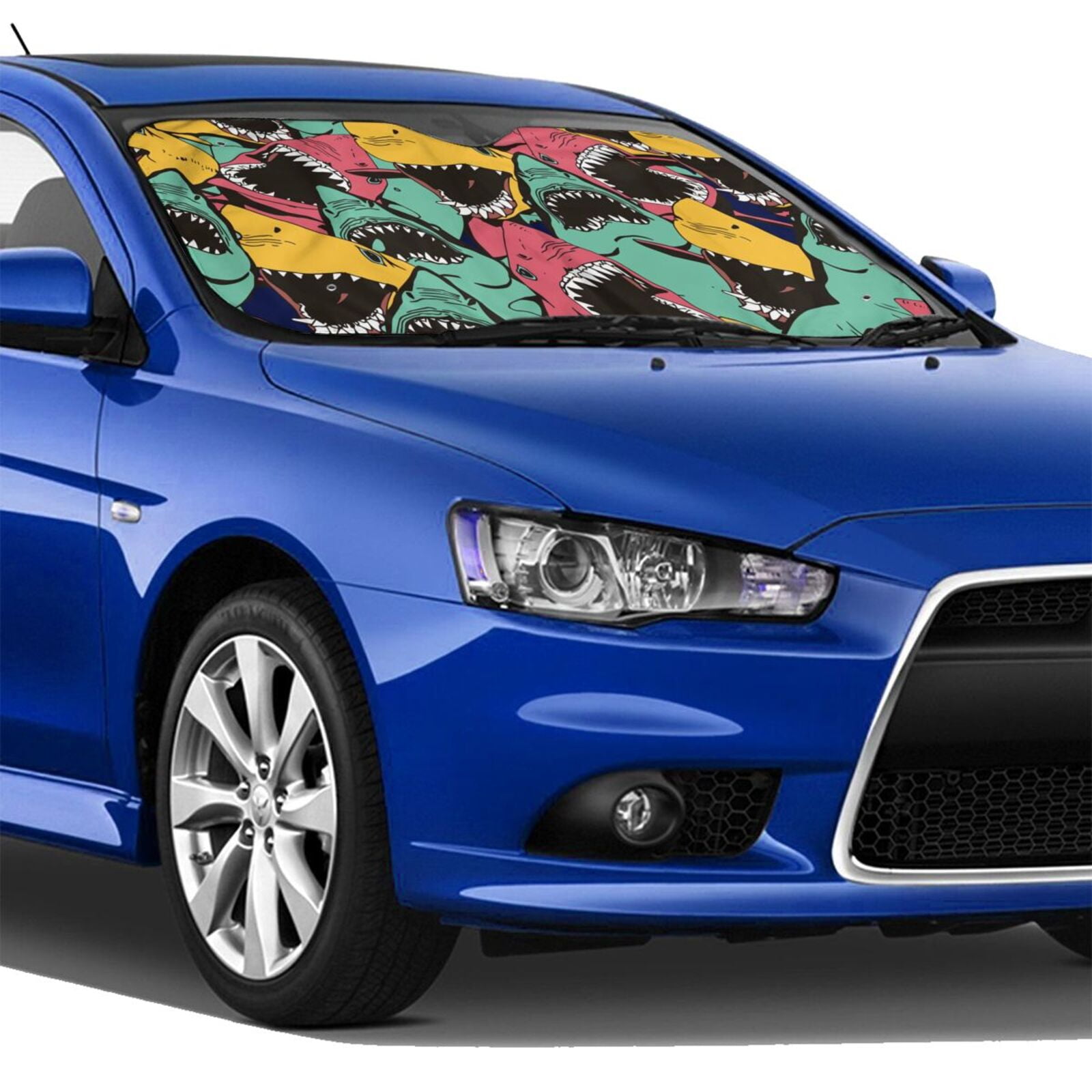Lsque Angry Shark Pattern Car Windshield Sun Shade | Accordion Folding ...