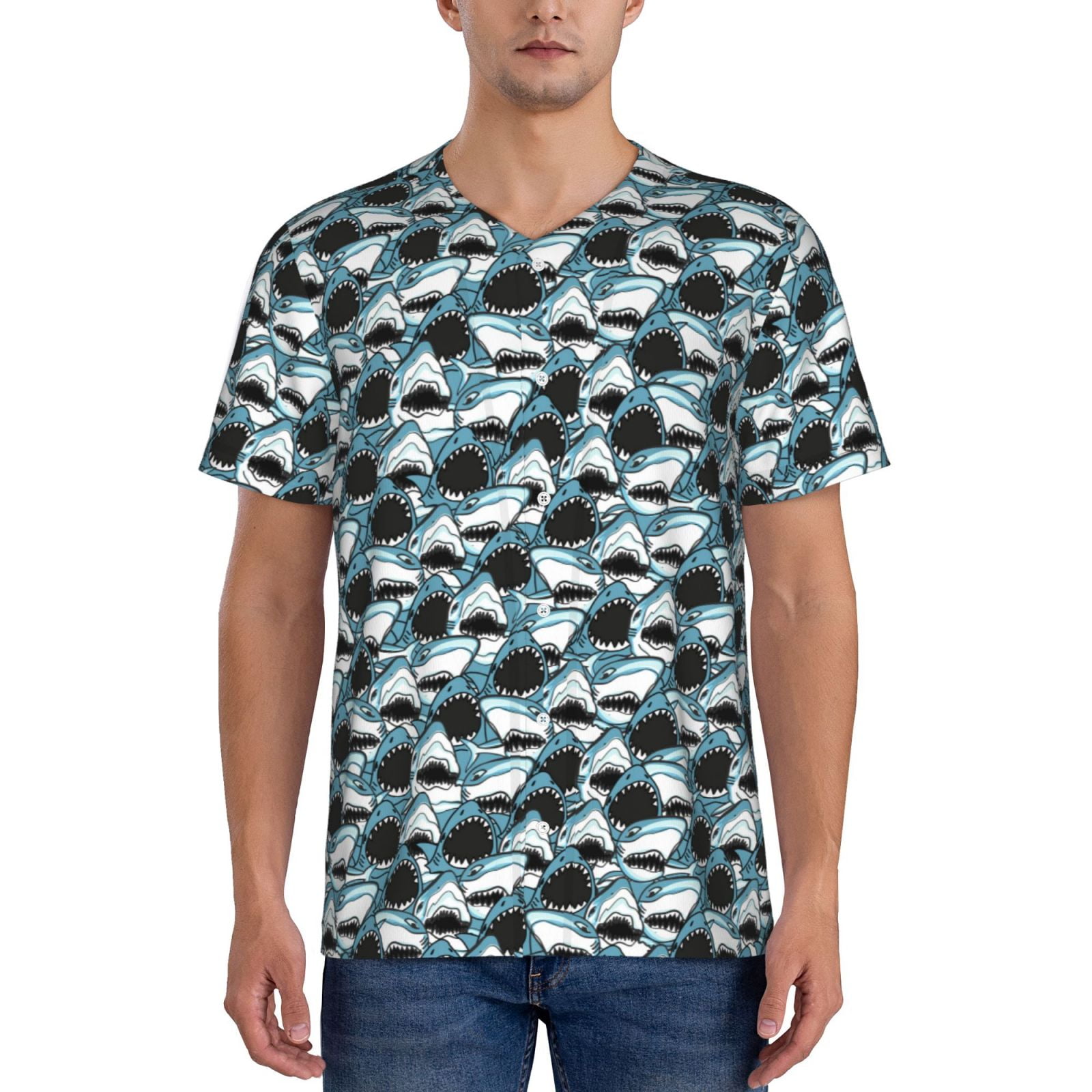 Lsque Angry Shark Pattern Mens Polo Golf Shirts Funny Graphics Shorts ...