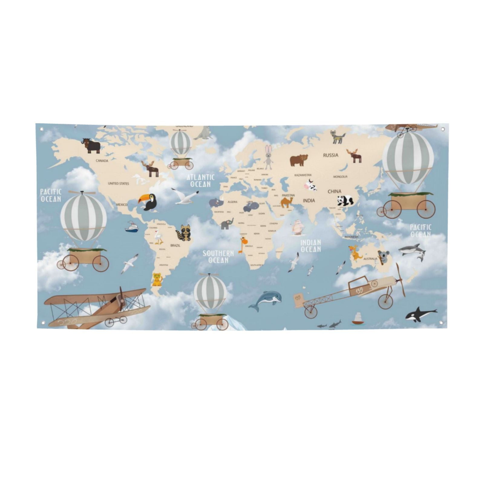 Lsque Animals Travel World Map Pattern Party Banner, Festive Banner ...