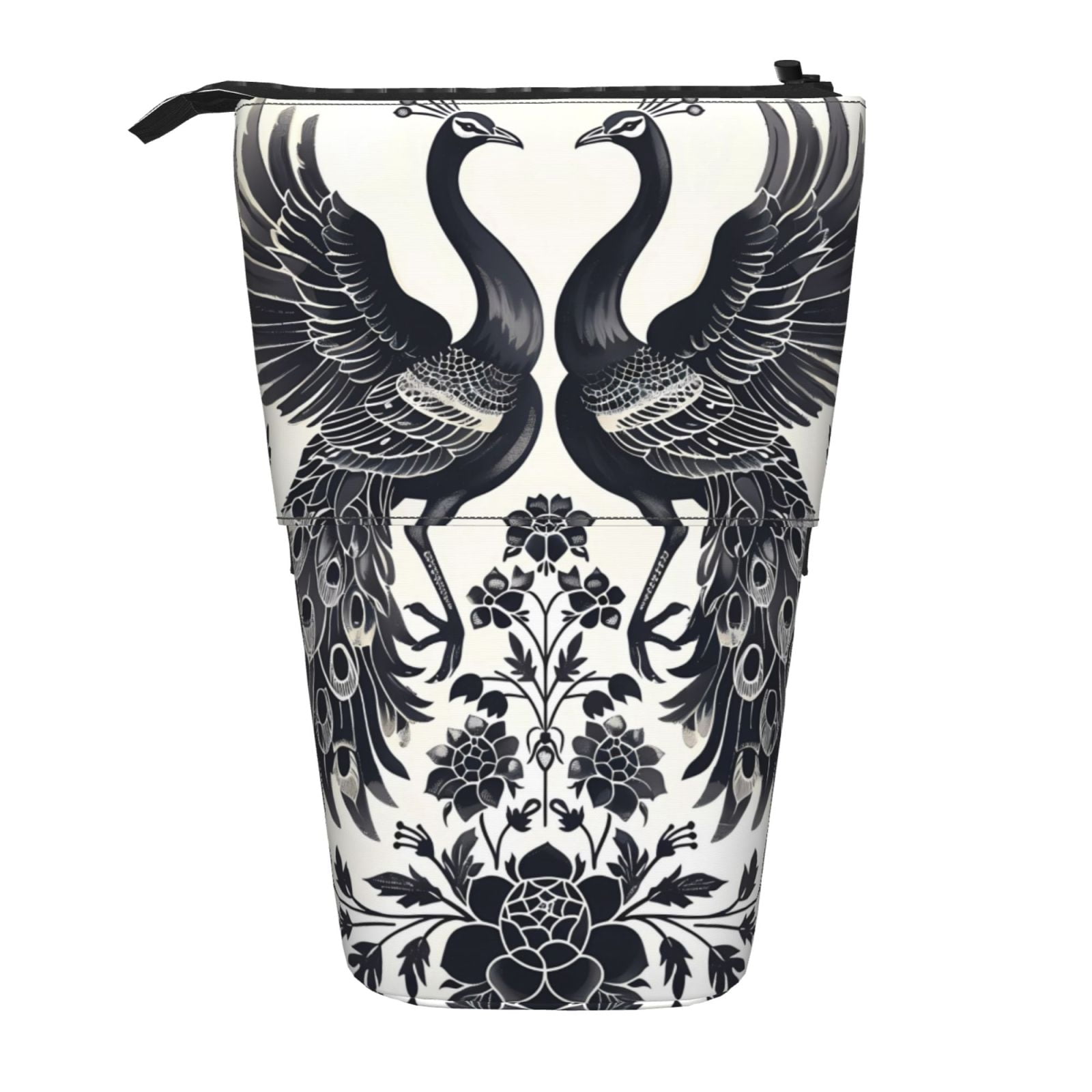 Lsque Artistic Black White Peacocks Pattern Telescopic Pencil Bag Pen ...