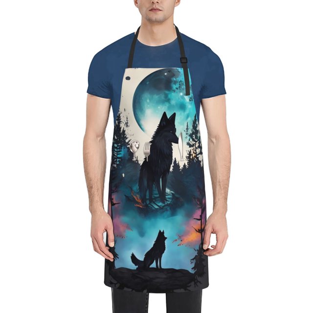 Lsque Artistic Moon Valley Wolf Waterproof Apron Chef Aprons for Men ...