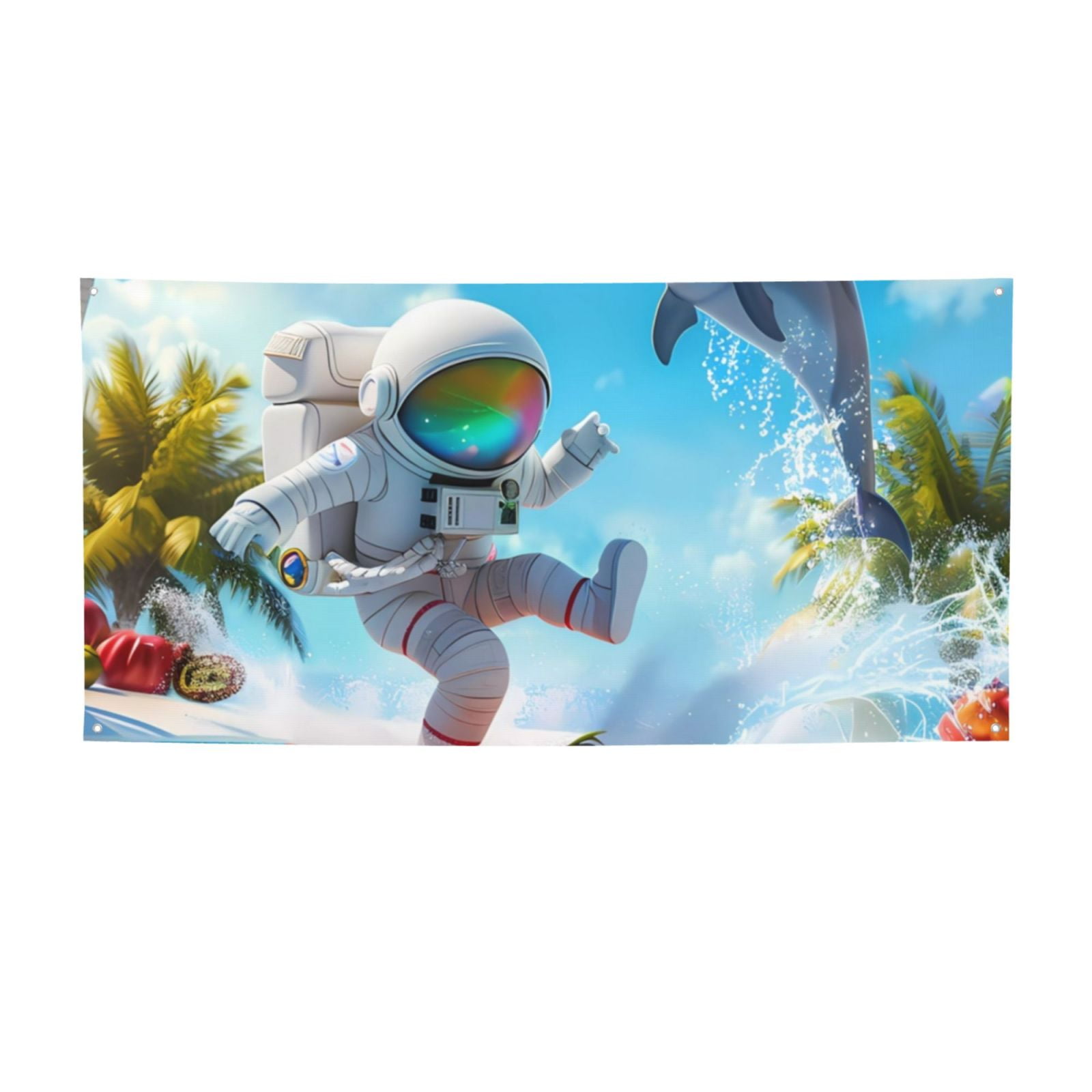 Lsque Astronaut Tropical Dolphin Pattern Party Banner, Festive Banner ...