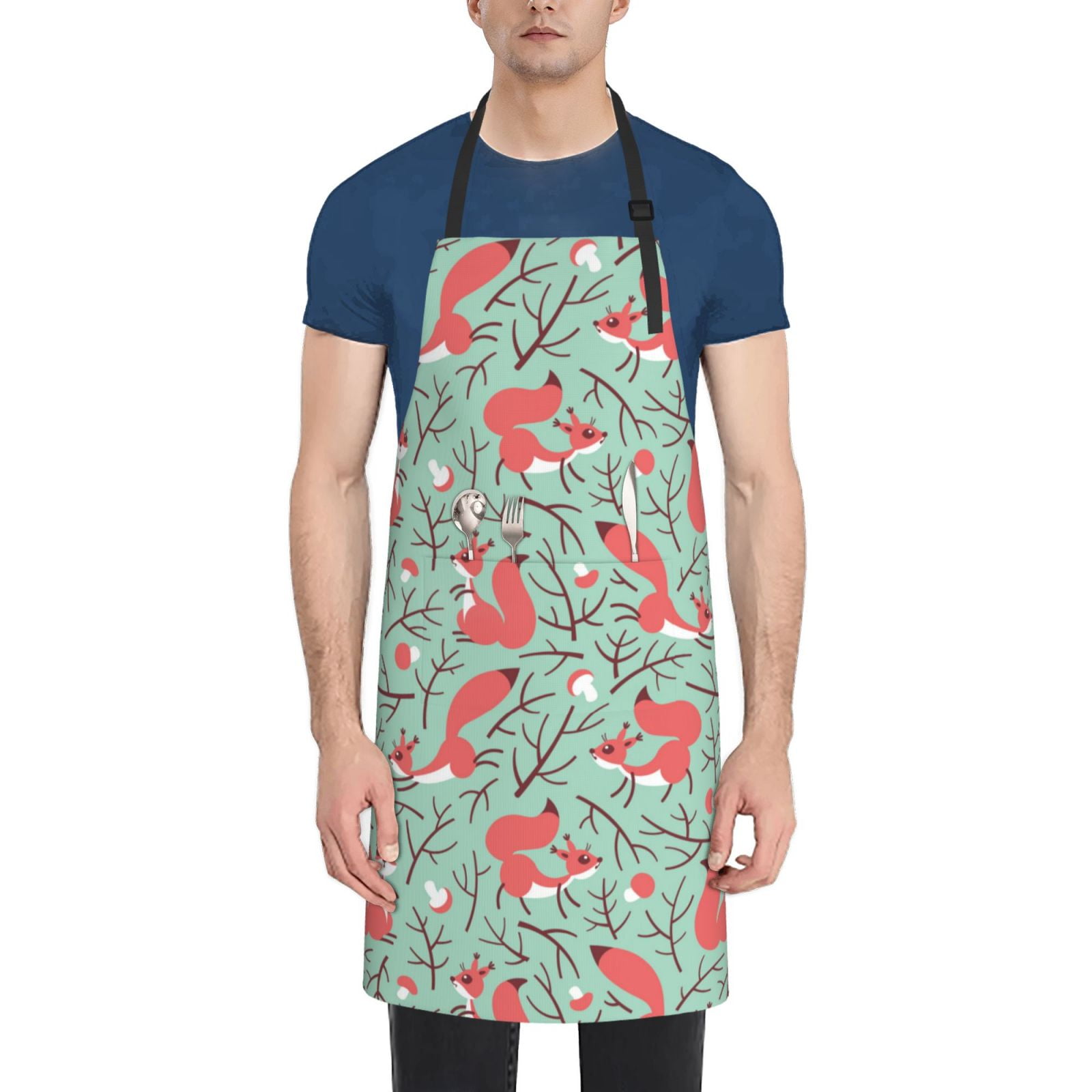 Lsque Autumn Branches Fox and Mushrooms Waterproof Apron Chef Aprons ...