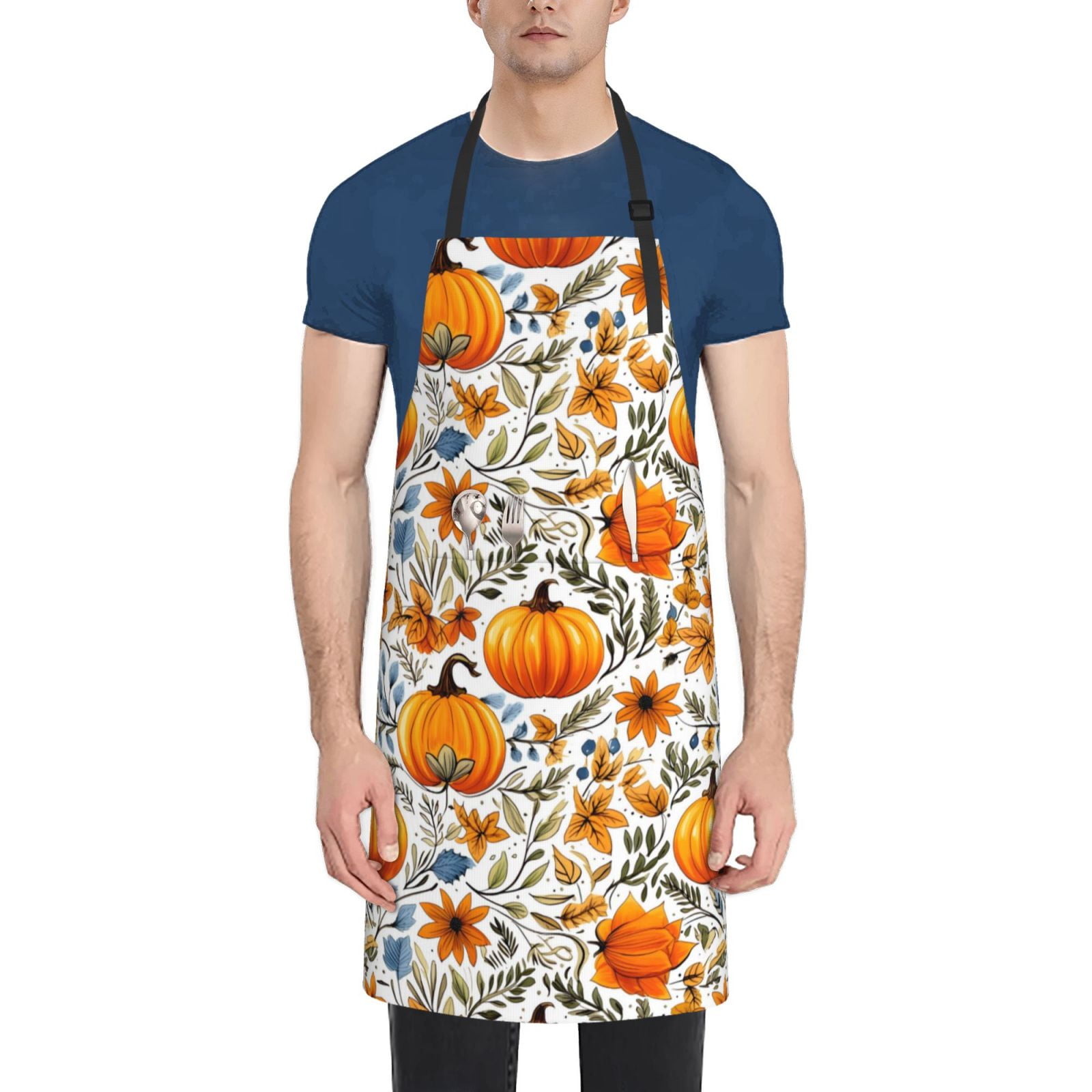 Lsque Autumn Pumpkin Blossoms Waterproof Apron Chef Aprons for Men ...