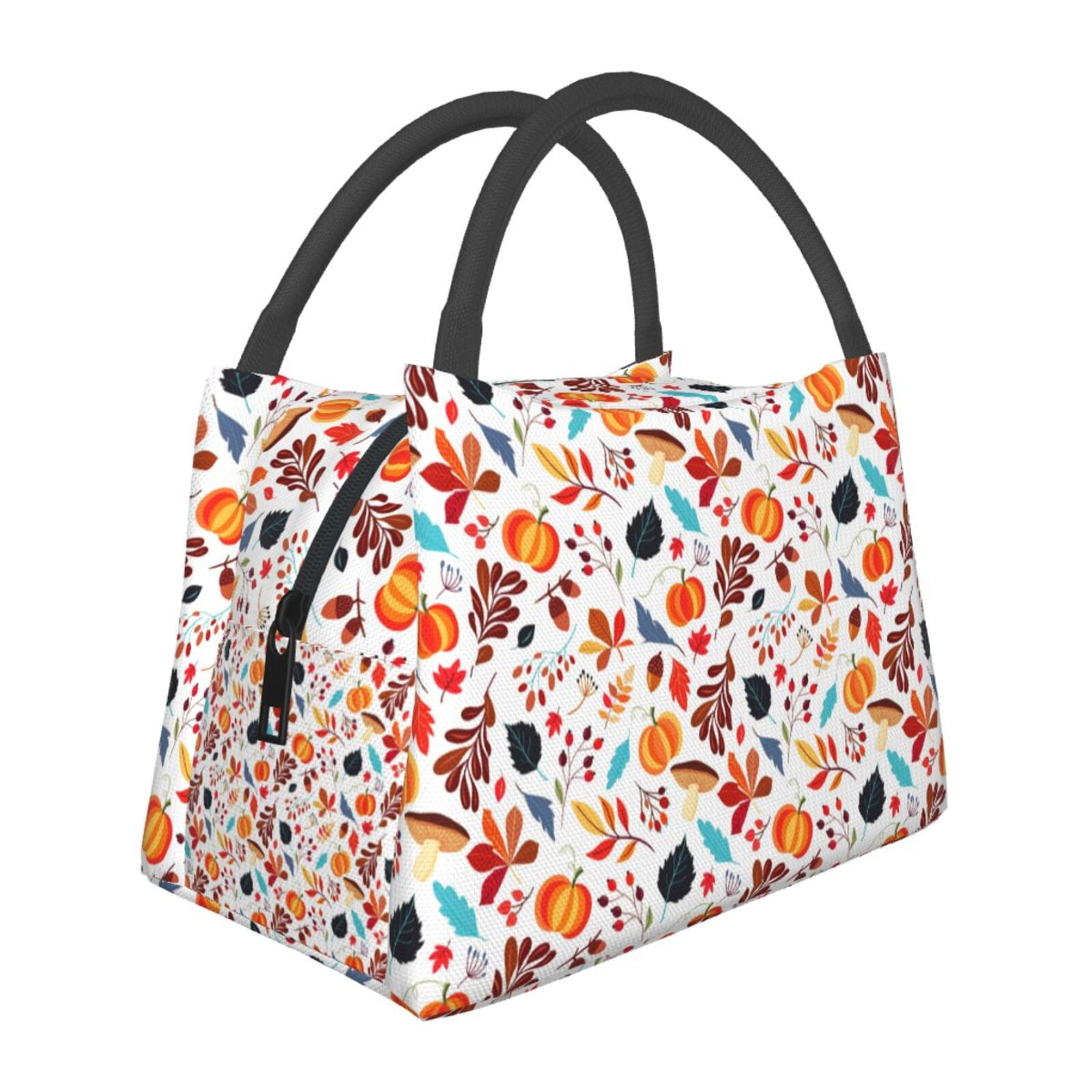 Lsque Autumn Pumpkins Fall Leaves Pattern Portable Insulation Lunch Bag ...