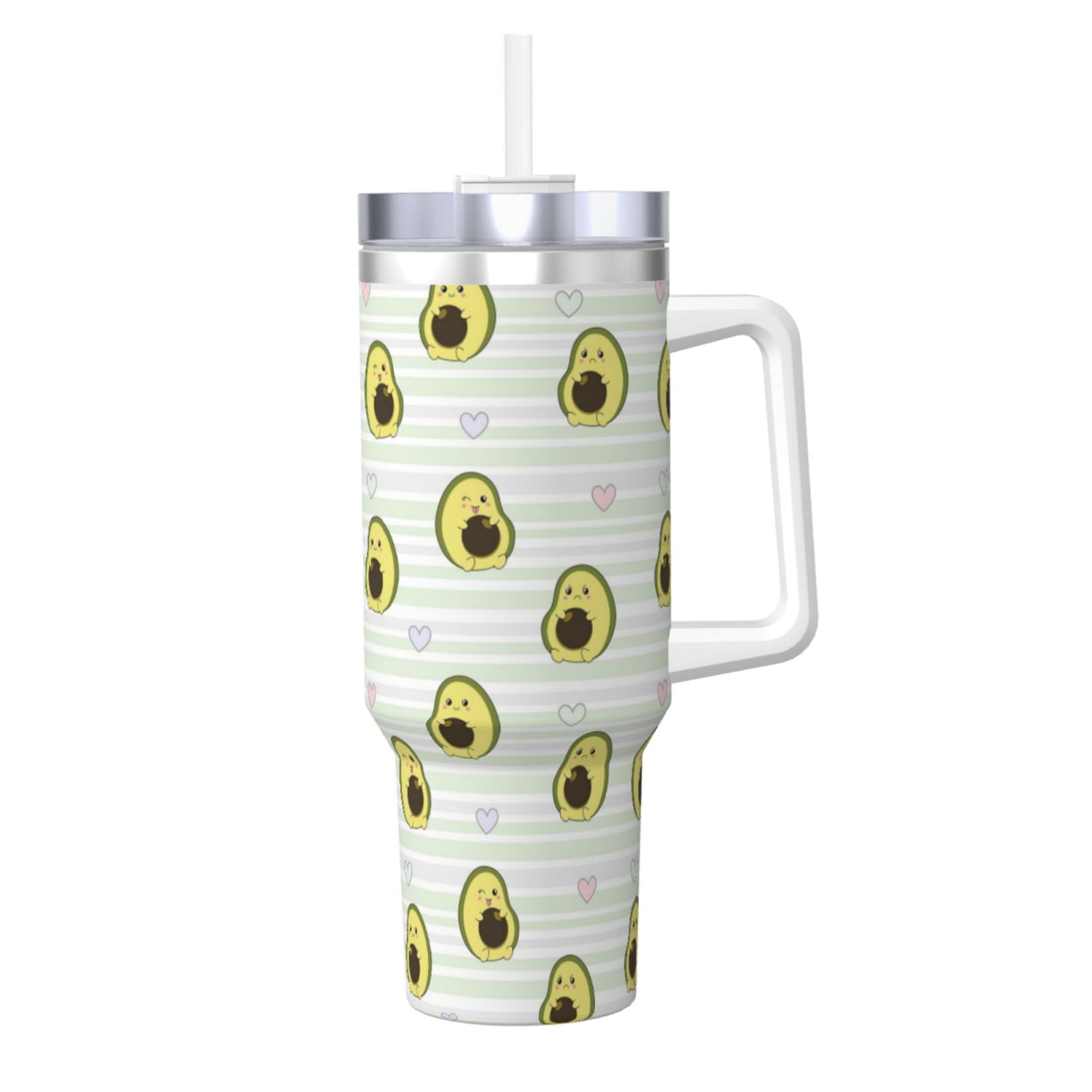 Lsque Avocado of a Hear Pattern 40 OZ Ice Bully Cup with Handle and ...