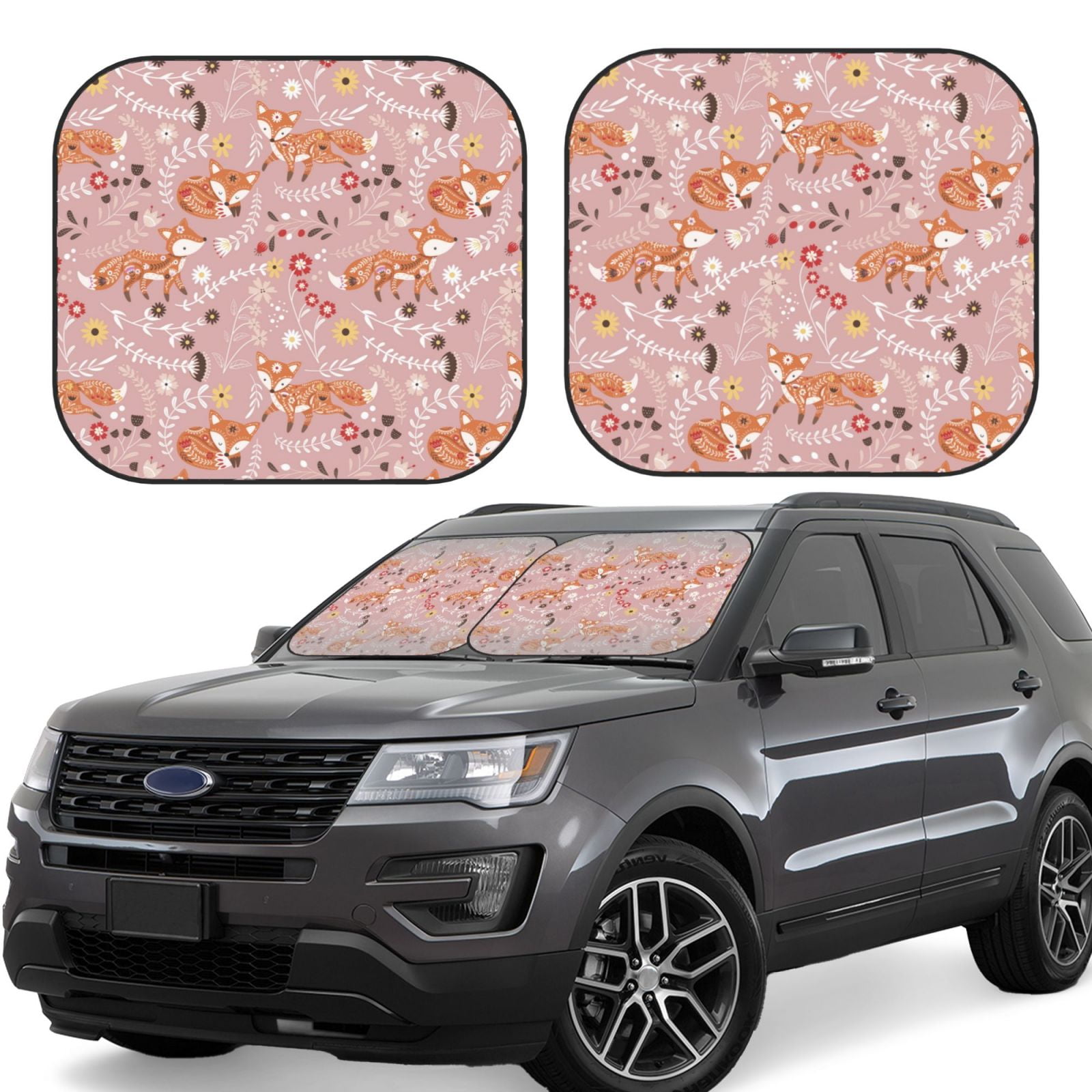 Lsque Beautiful Fox 2 PCS Windshield Sun Shade | CarFoldable Window ...