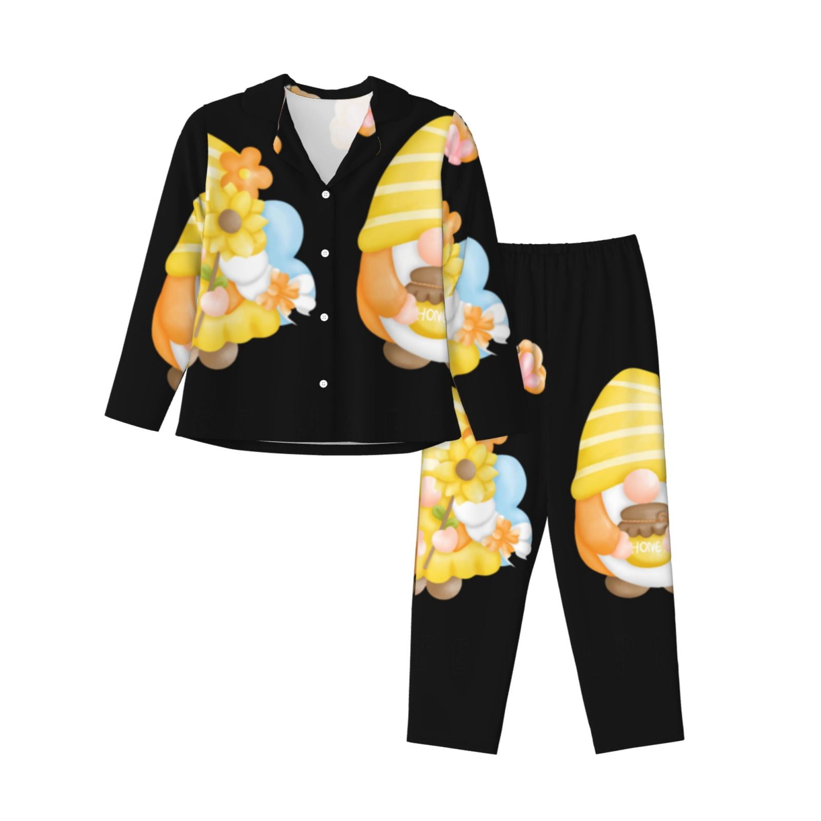 Lsque Bee Happy Sunflower Gnomes Pattern Long Sleeve Pajama Set for ...