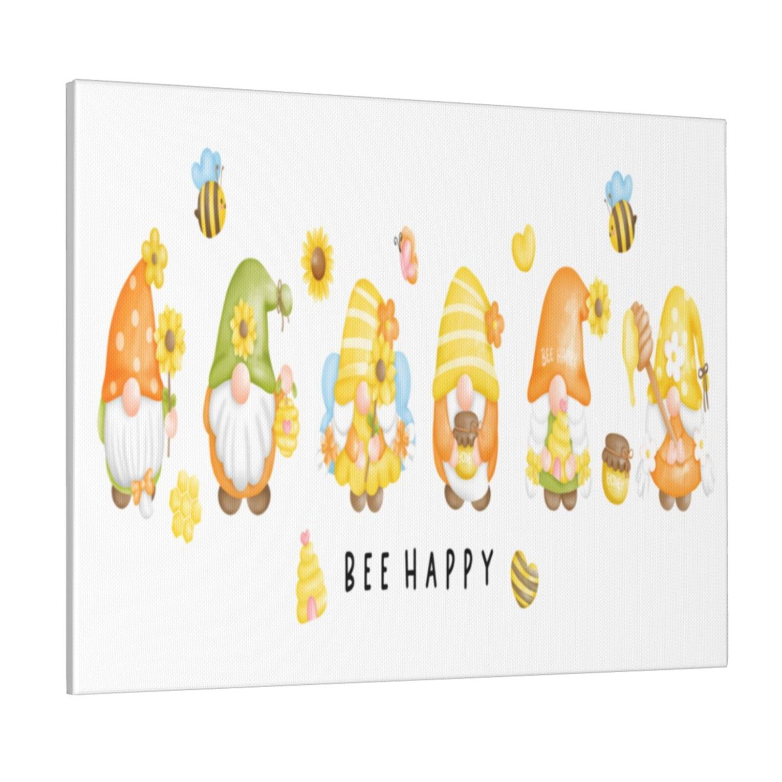 Lsque Bee Happy Sunflower Gnomes Print Wall Art – Decorative Picture ...