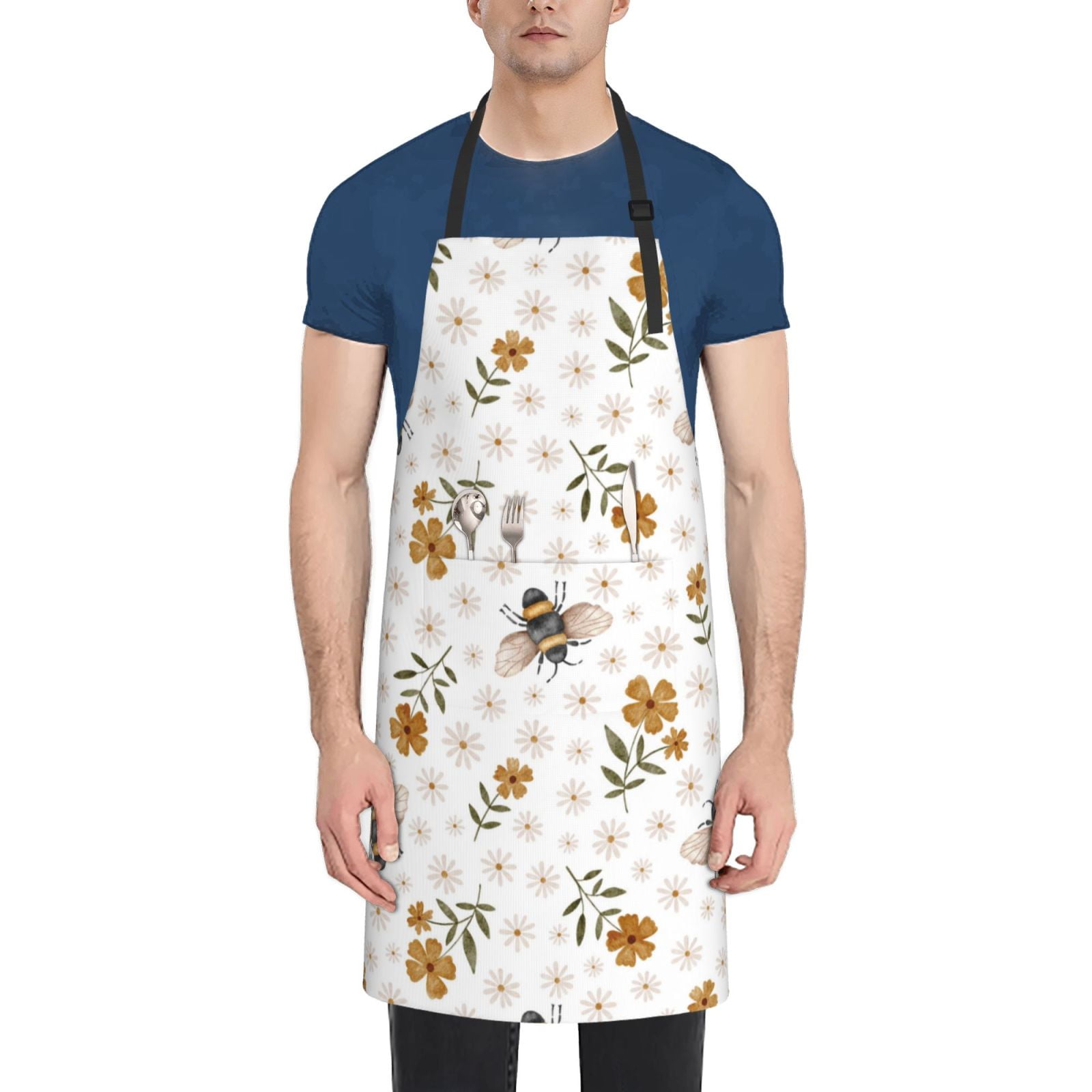Lsque Bees And Flowers Waterproof Apron Chef Aprons for Men Heavy Duty ...