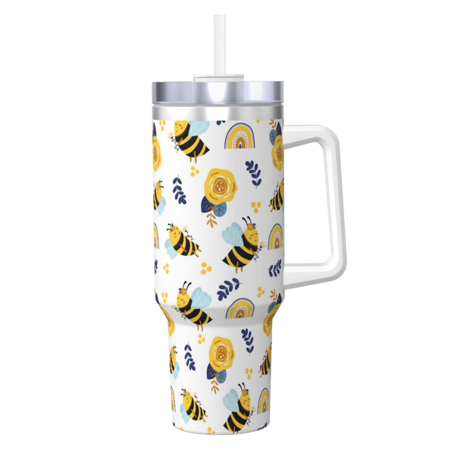 Lsque Bees And Rainbows Pattern 40 OZ Ice Bully Cup with Handle and ...