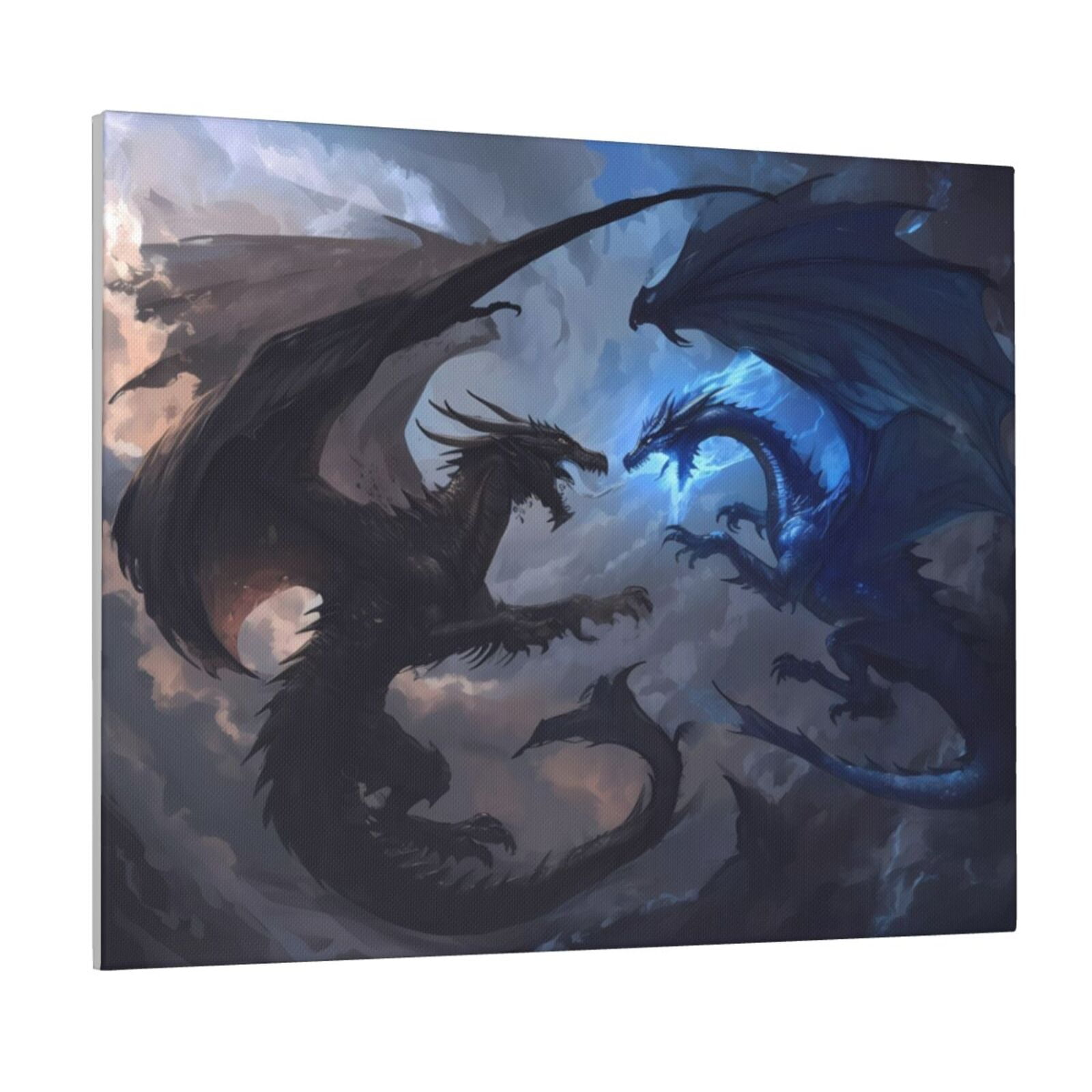Lsque Black And Blue Lightning Dragon Print Wall Art – Decorative ...
