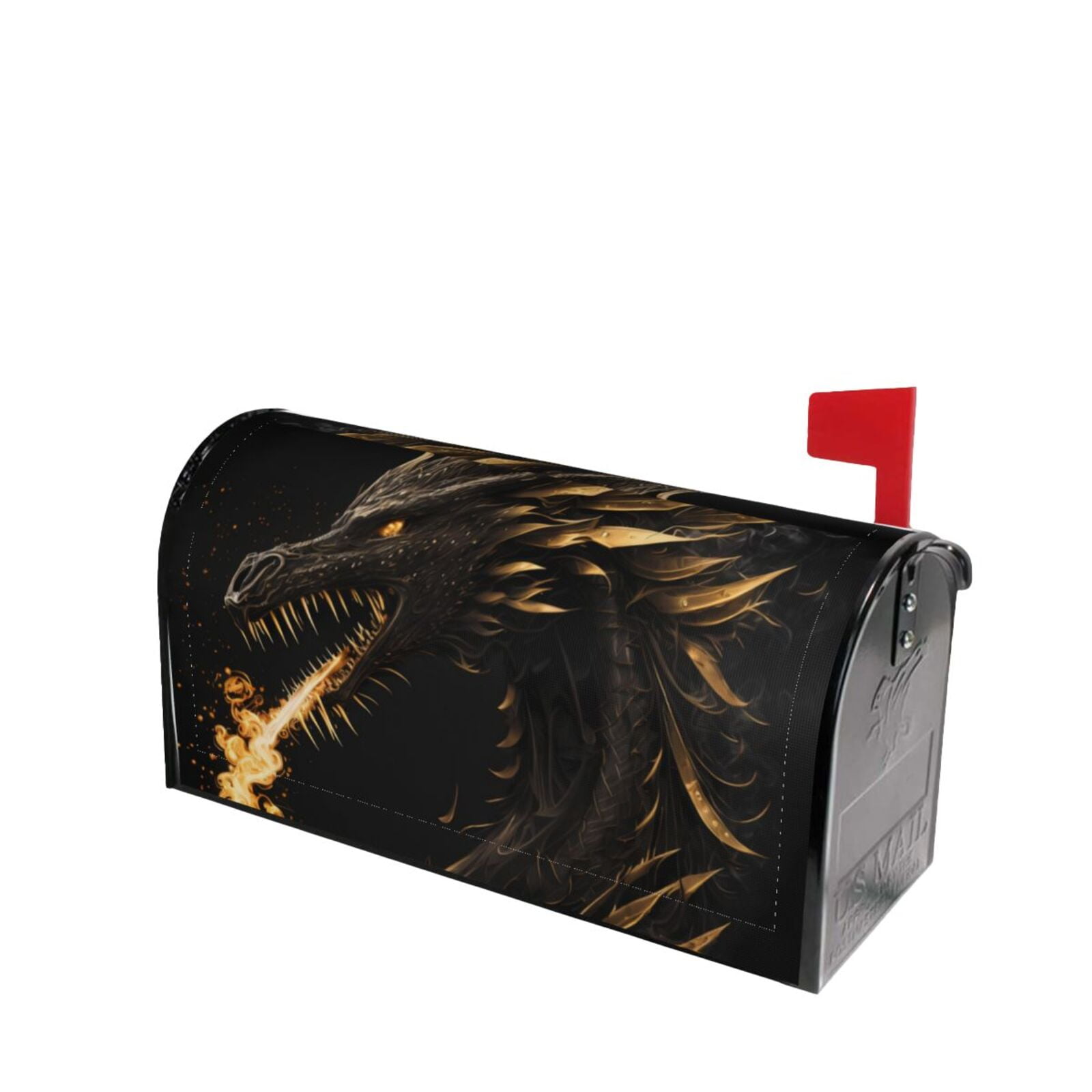 Lsque Black And Gold Fire Dragon Mailbox Cover Standard Size ,Magnetic ...