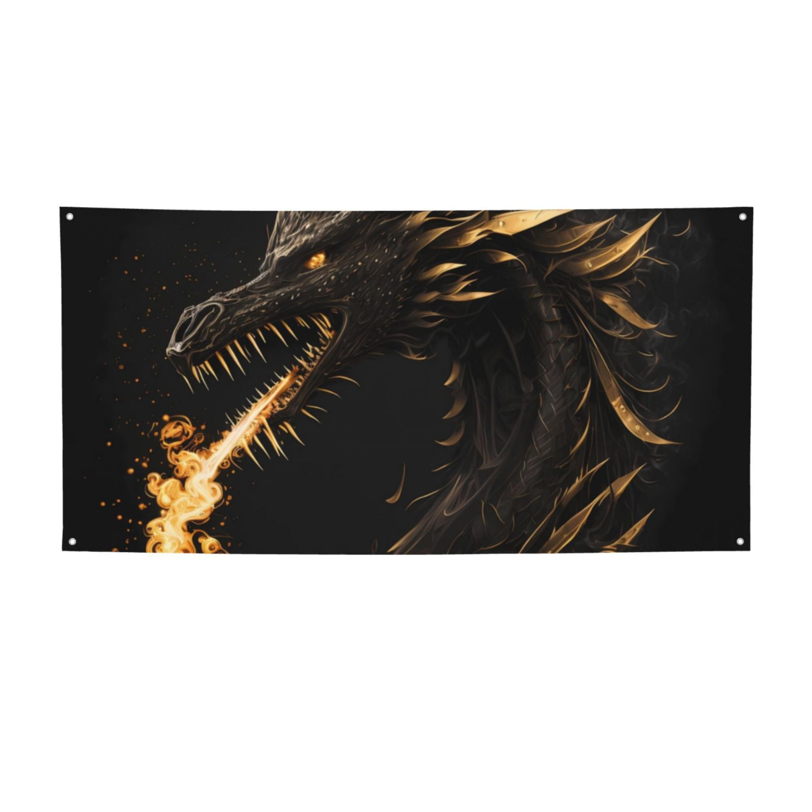 Lsque Black And Gold Fire Dragon Pattern Party Banner, Festive Banner ...